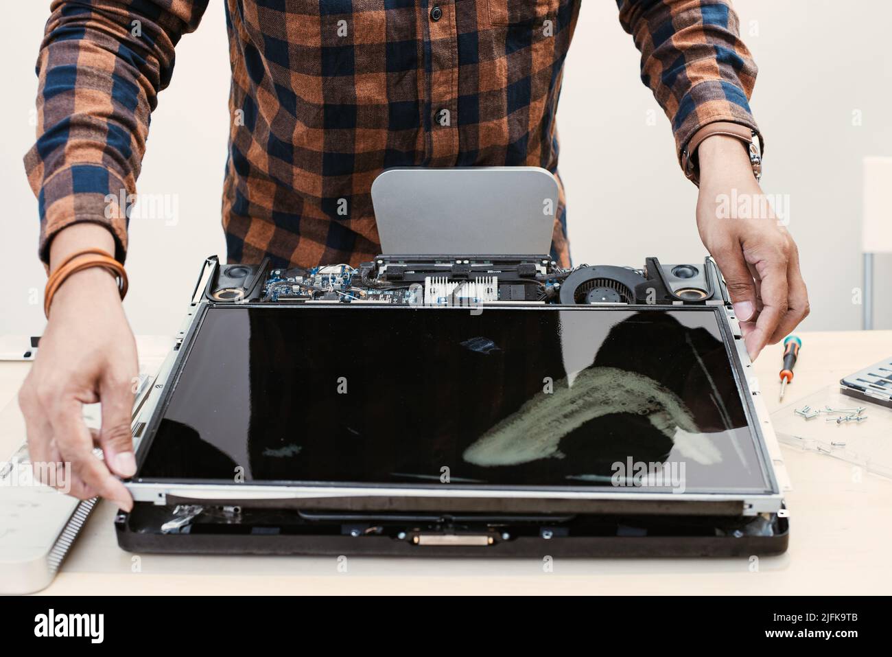 Technician reparing a broken computer. Computer service and repair ...