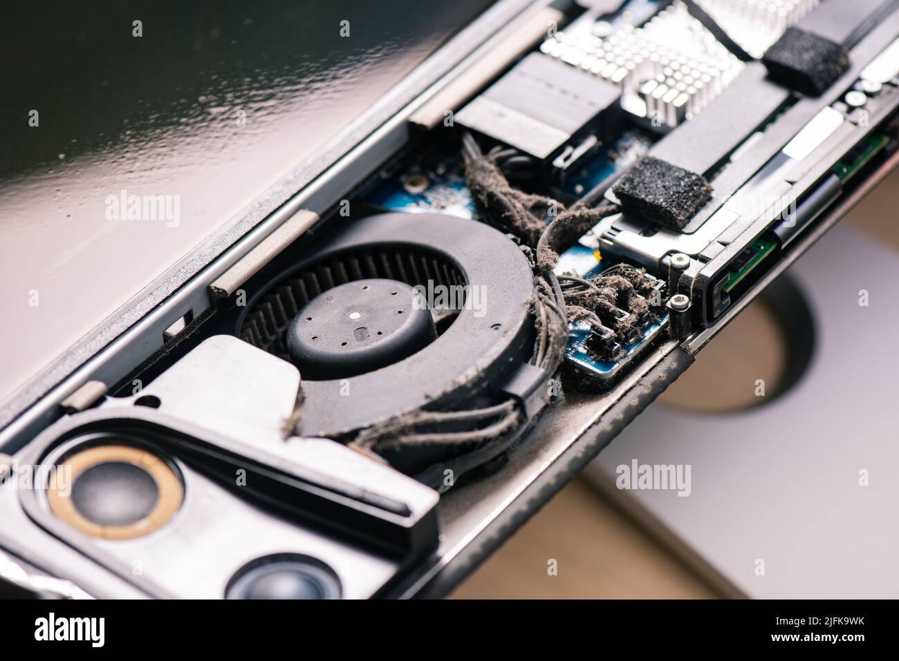 Closeup the dust inside the old computer. Computer service and repair ...