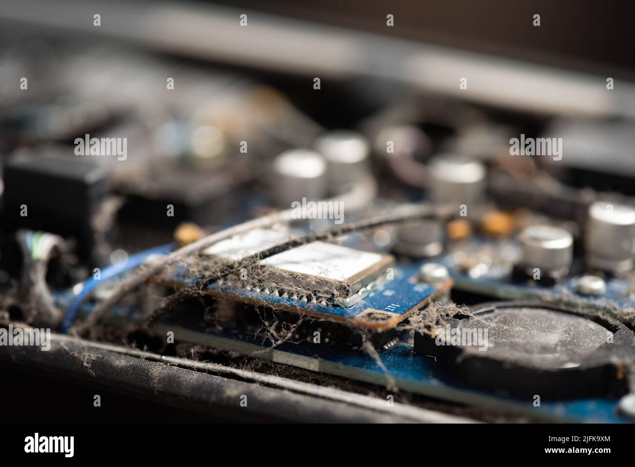 Closeup the dust inside the old computer. Computer service and repair ...