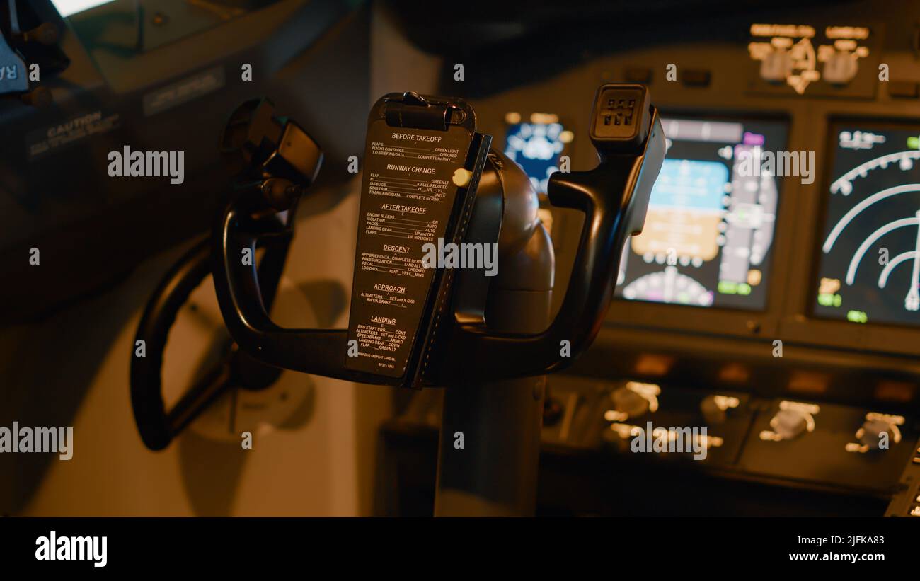 Airplane control panel with dashboard command and lever to fly aircraft ...