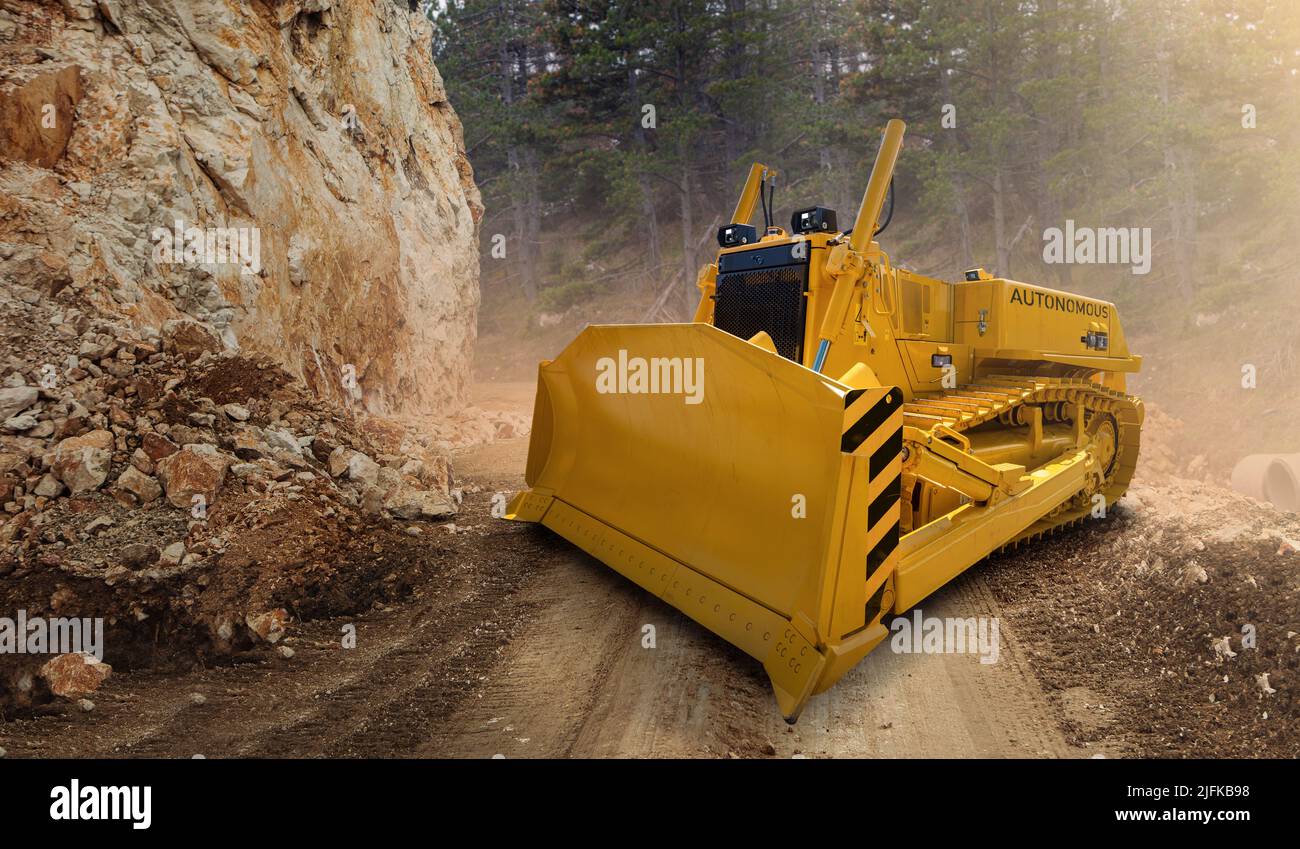 Concept of an autonomous bulldozer. Smart industrial machine Stock ...