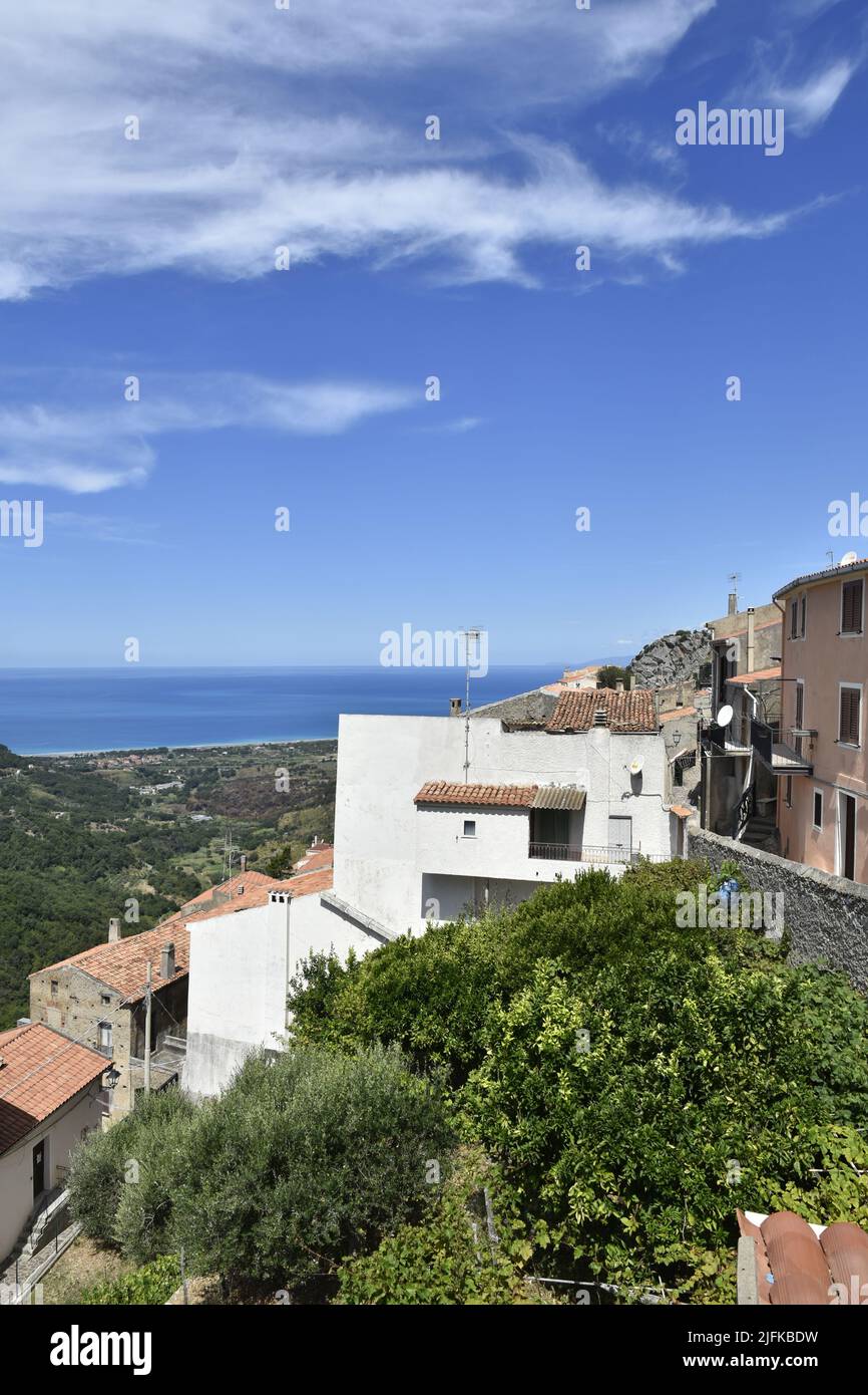 An old village and narrow street in Scalea in the Calabria region ...