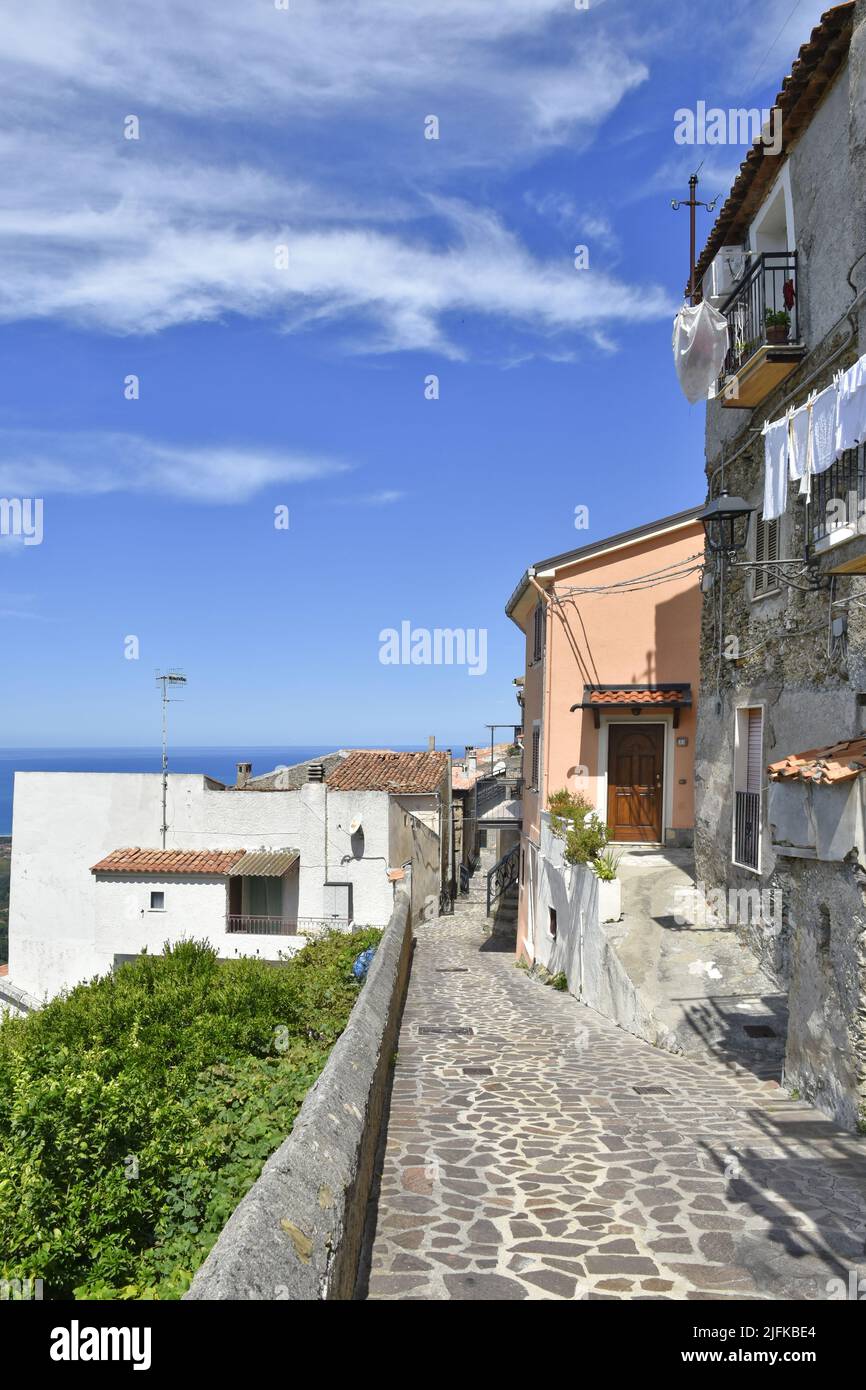 An old village and narrow street in Scalea in the Calabria region ...