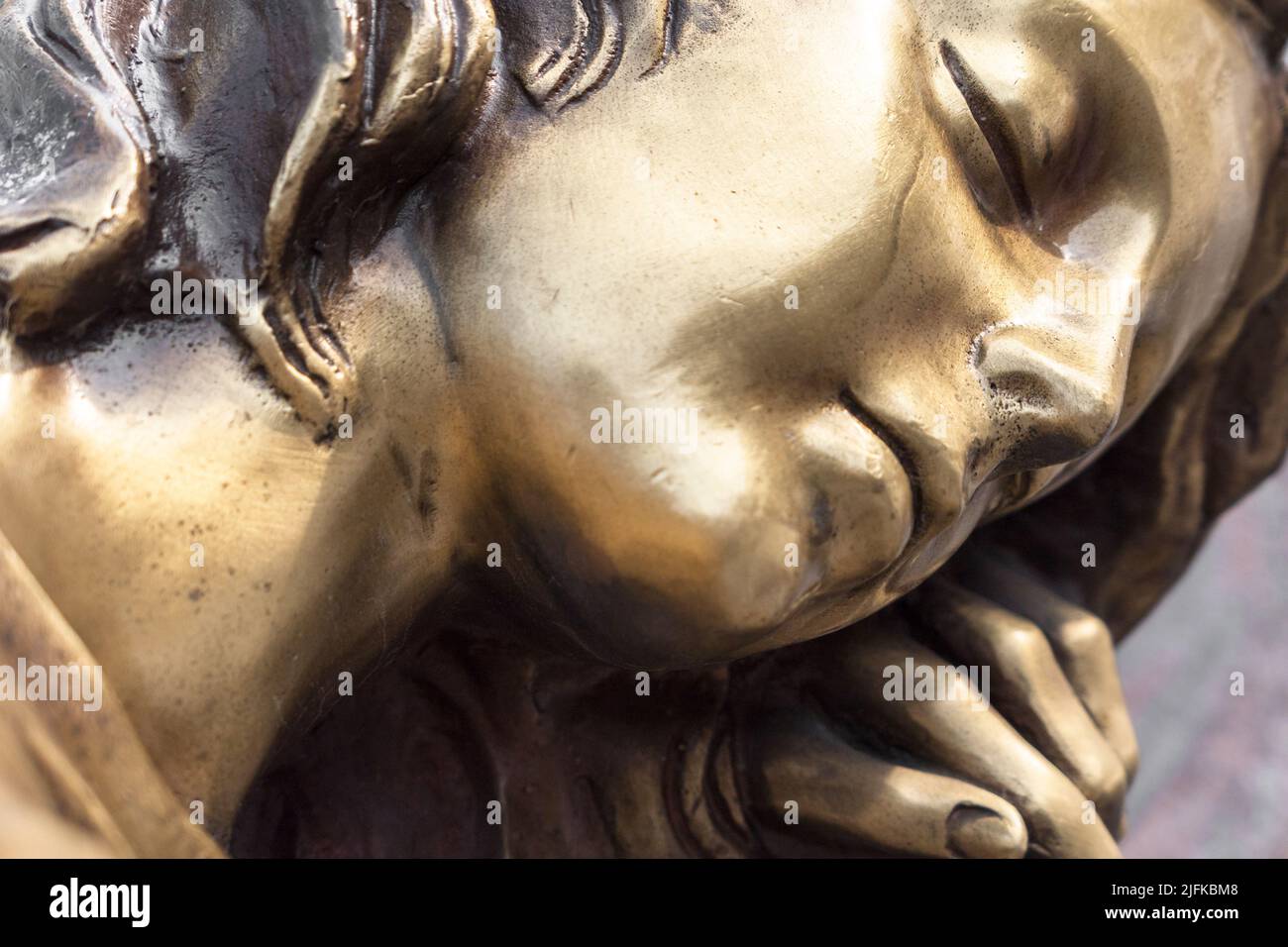 Vintage sculpture of sad woman in grief. Virgin Mary bronze statue ...