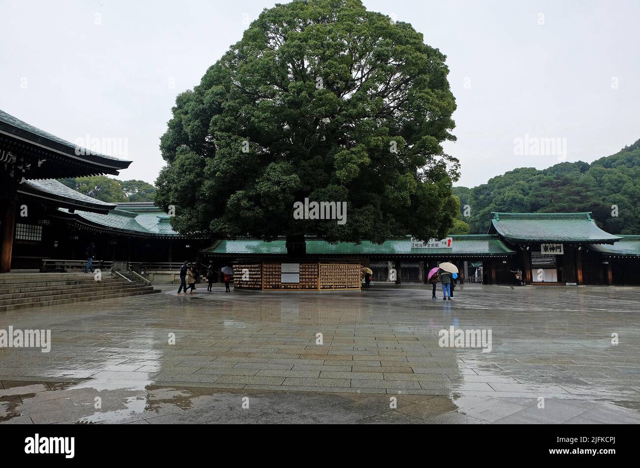 Exterior architecture and building design at Meiji Jingu Shinto Shrine ...