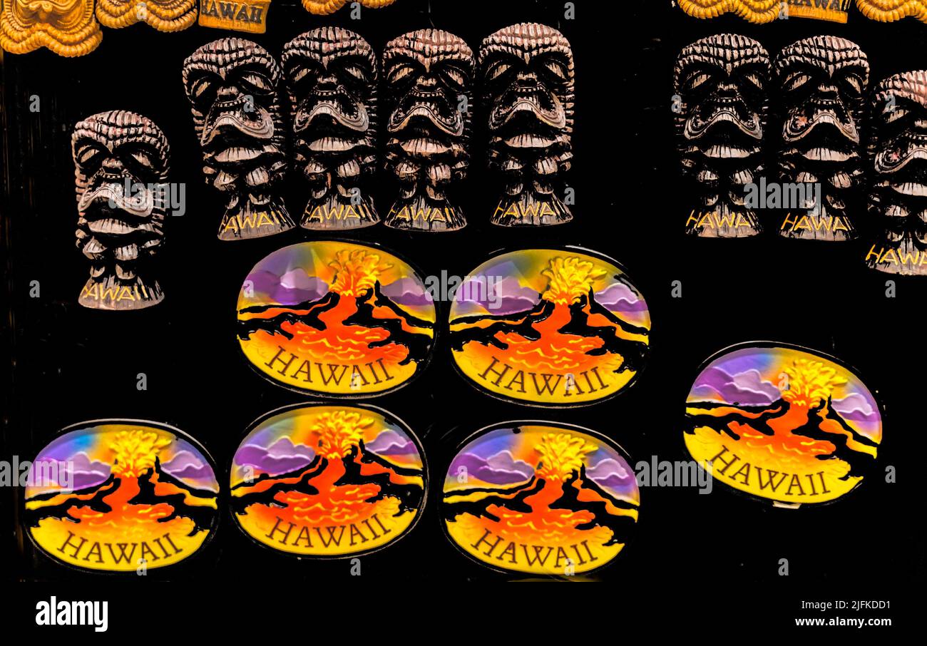Colorful Hawaiian Gods Volcanos Magnets Waikiki Honolulu Hawaii Stock ...