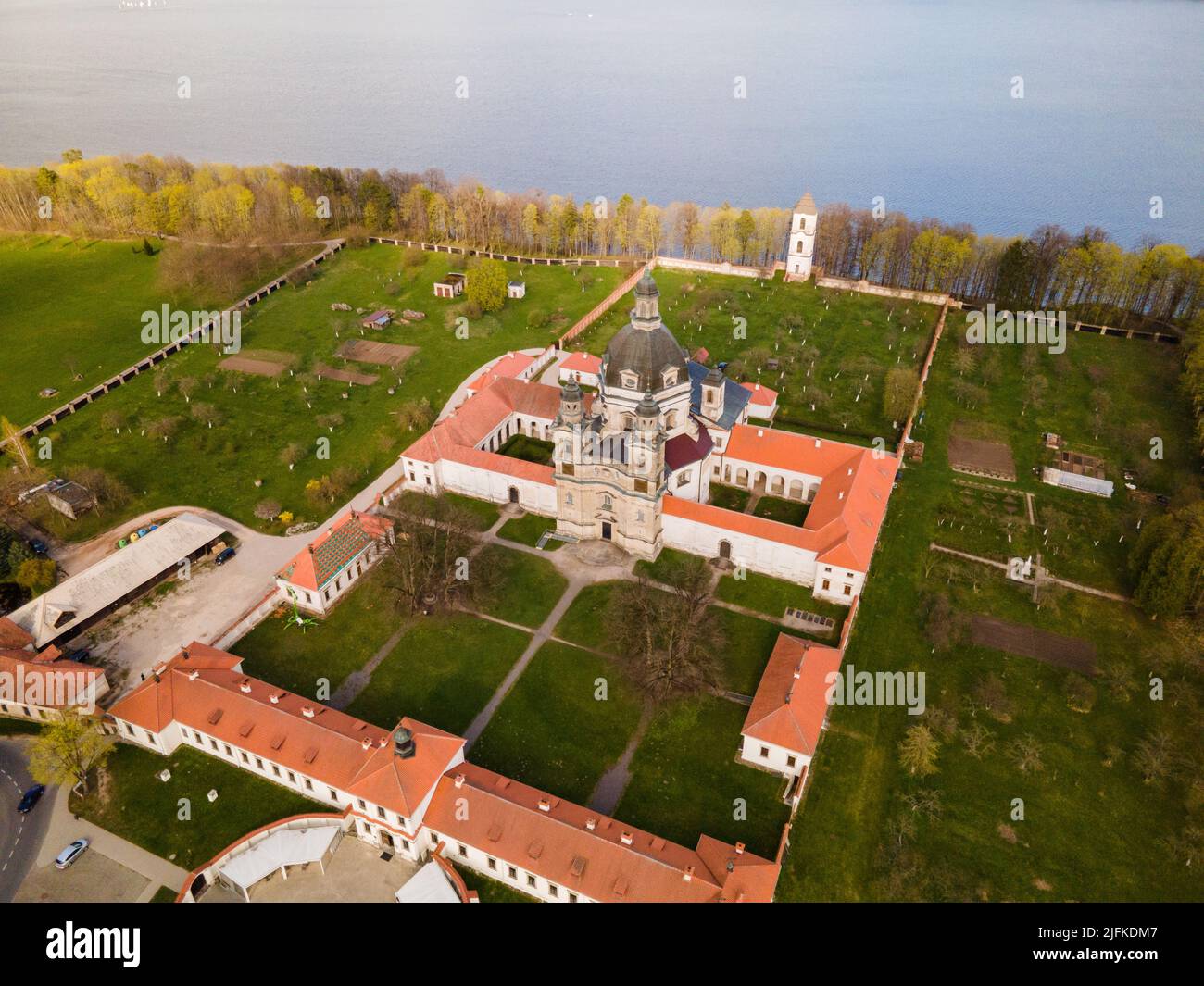 An aerial view of Pazaislis Monastery and Church in Kaunas, Lithuania ...