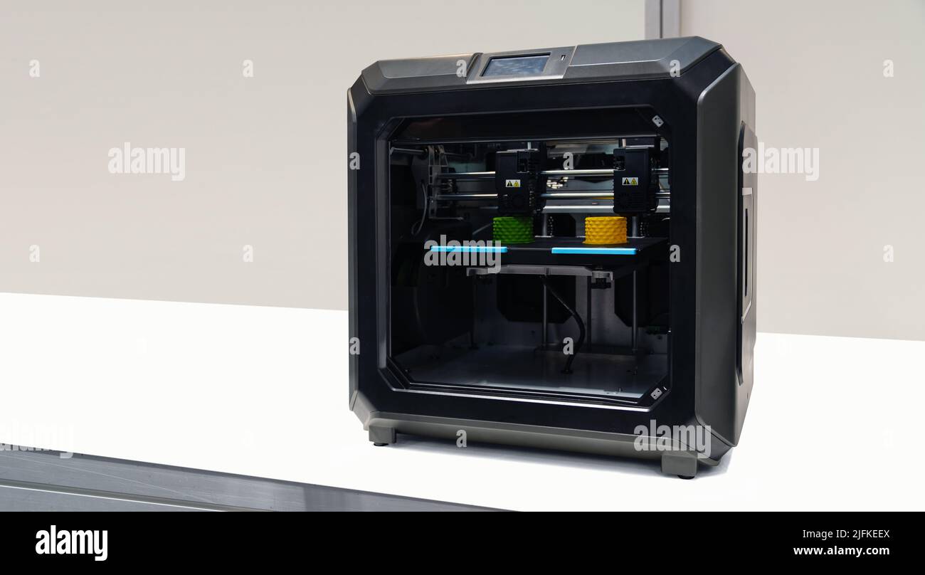 A 3d printer in the laboratory prints a structure from a polymer Stock ...