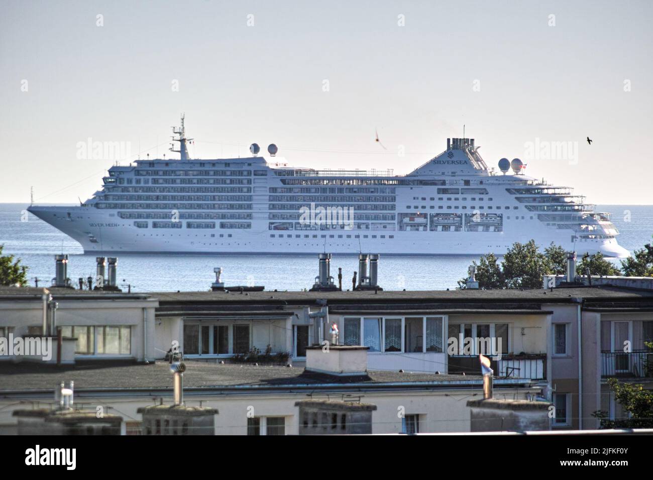 In the morning. The vessel entrance to the port. Gdansk Brzezno, Baltic ...