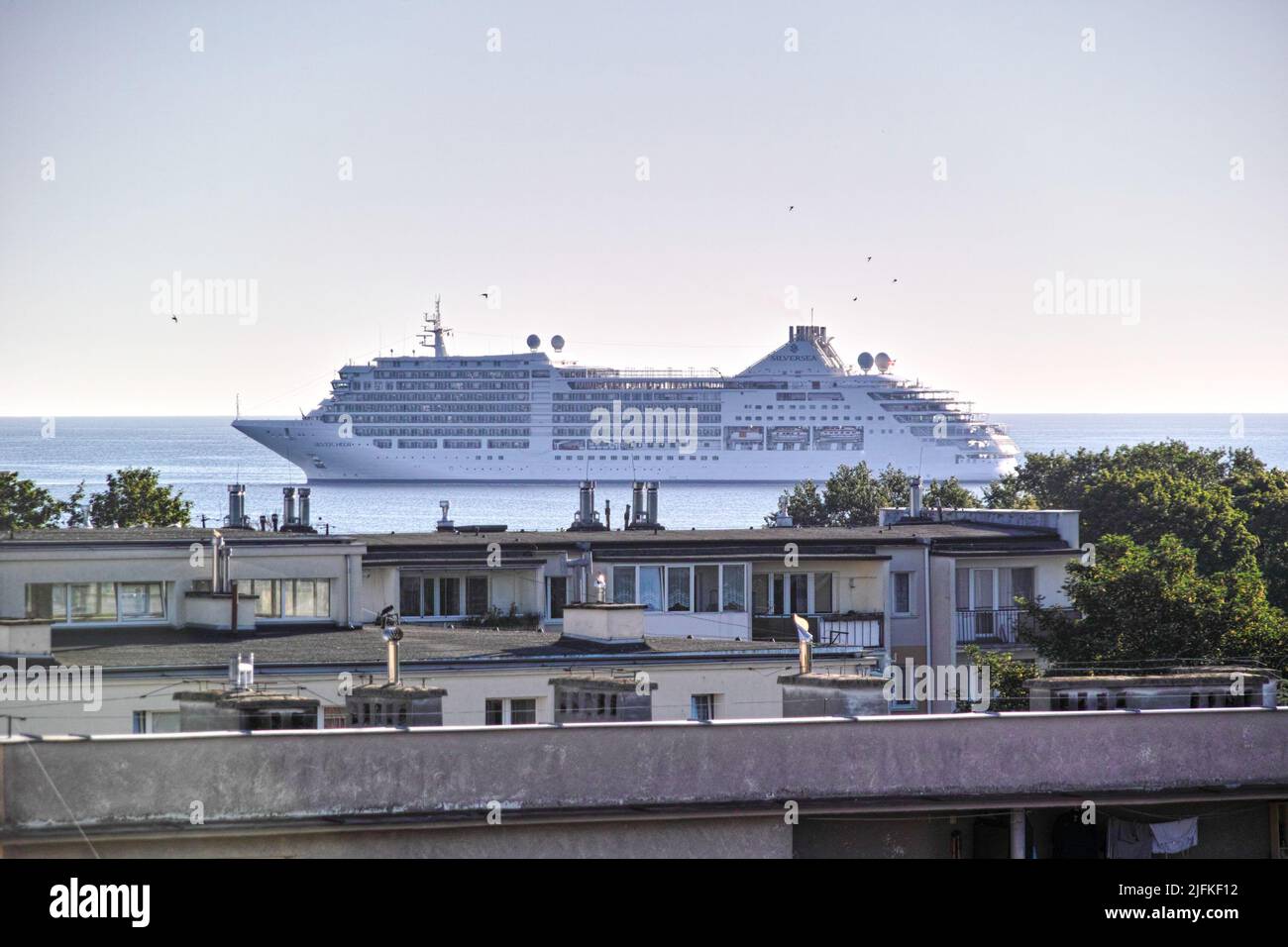In the morning. The vessel entrance to the port. Gdansk Brzezno, Baltic ...