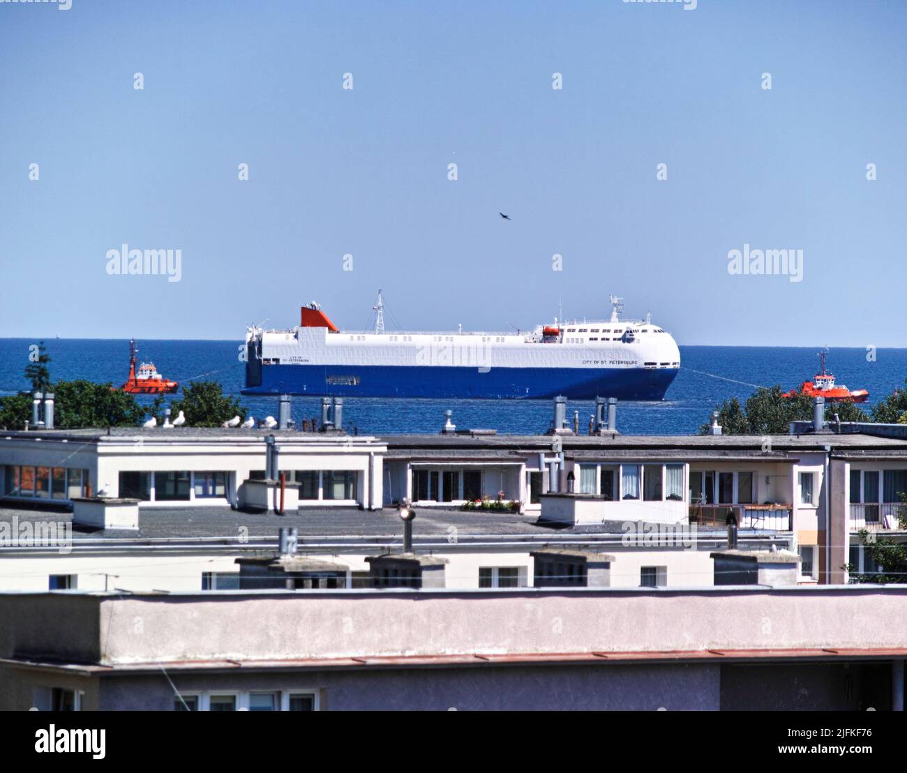 In the morning. The vessel entrance to the port. Gdansk Brzezno, Baltic ...