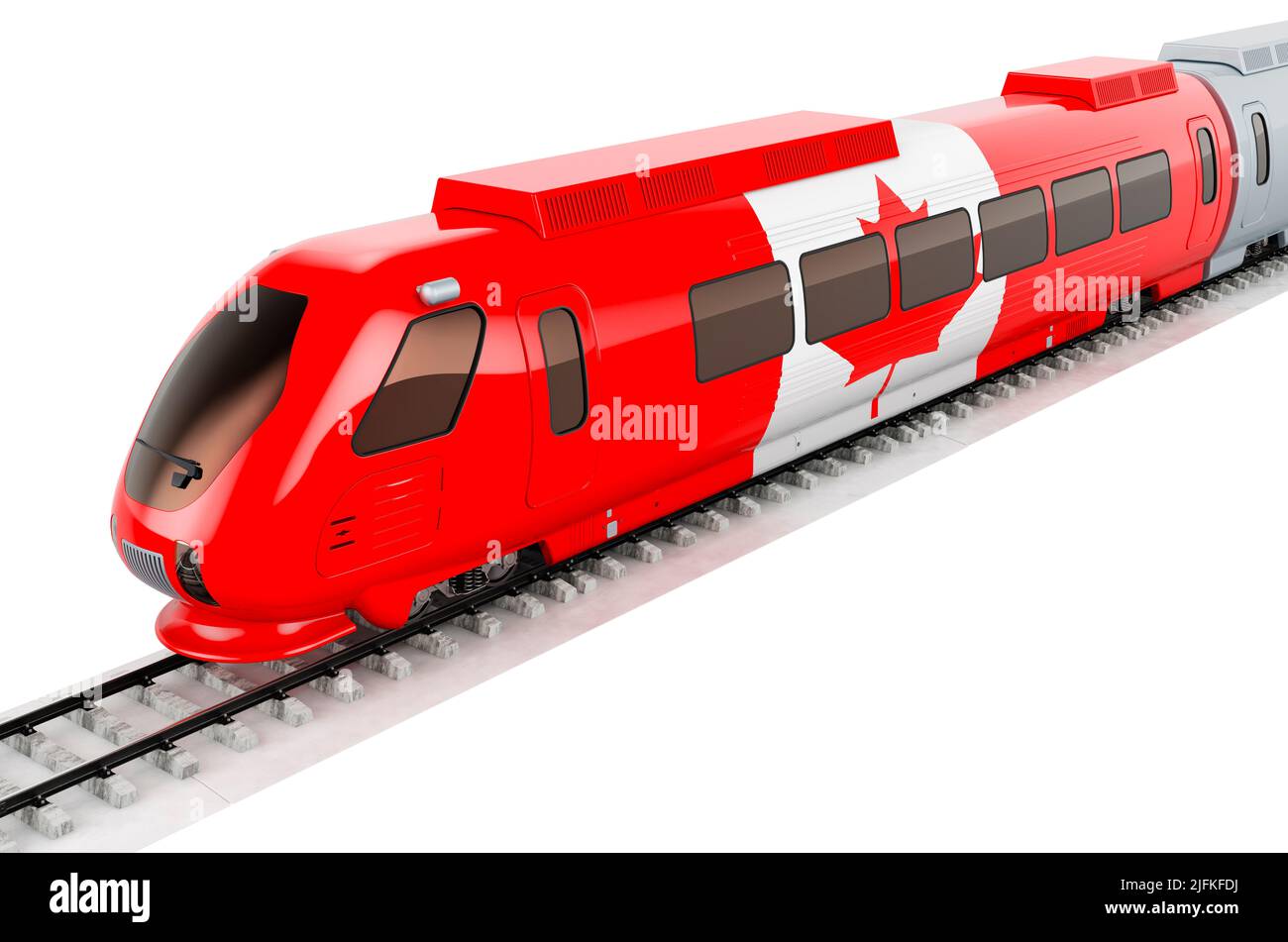 Canadian flag painted on the high speed train. Rail travel in the ...