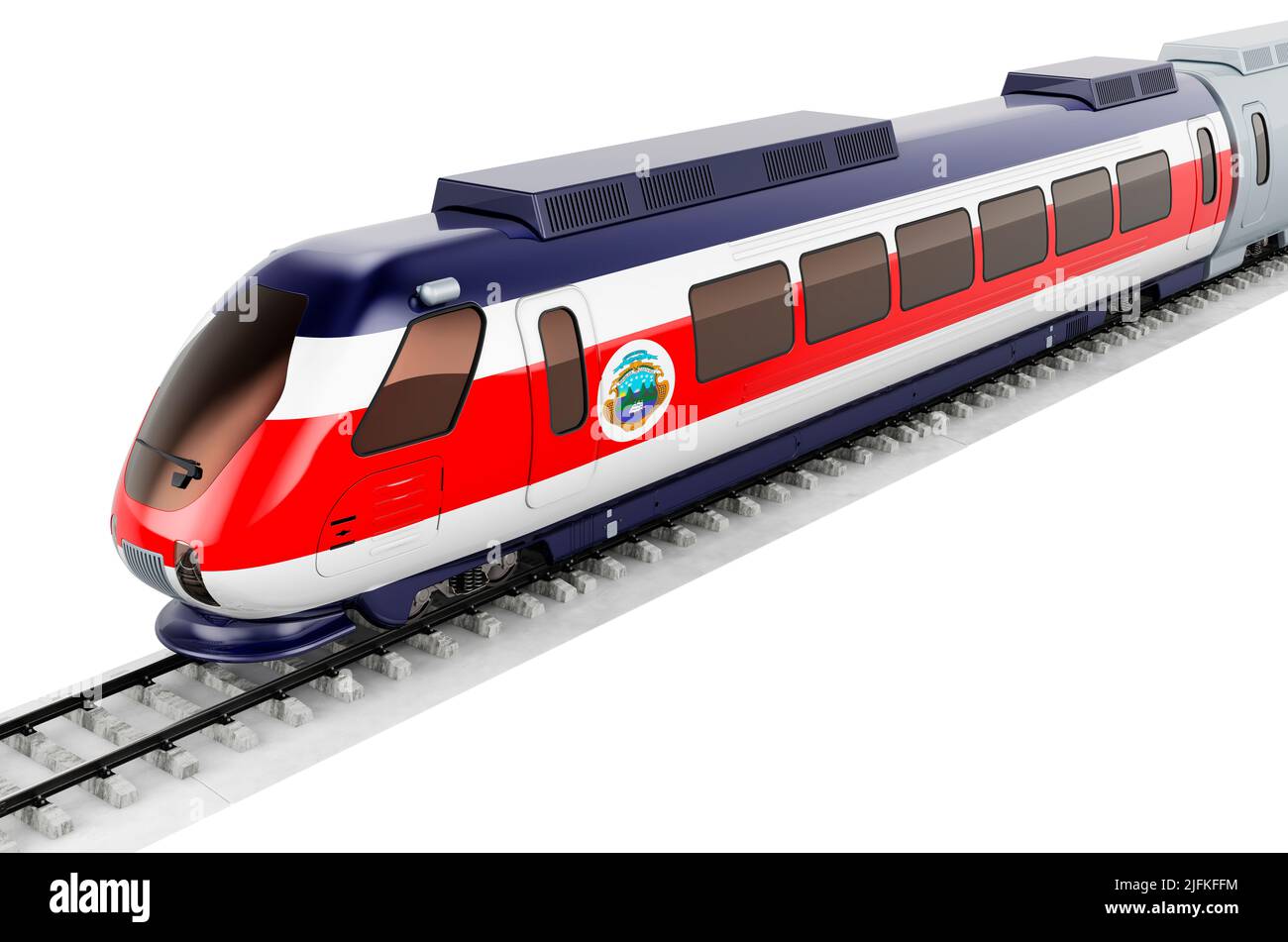 Costa Rican flag painted on the high speed train. Rail travel in the ...