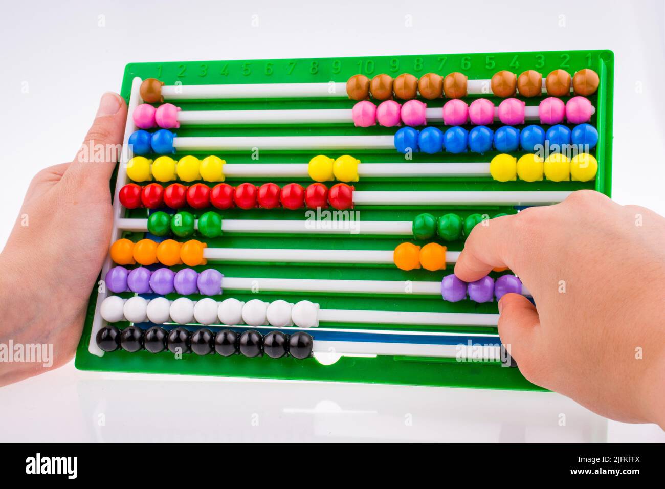 Hand using a color abacus Stock Photo - Alamy