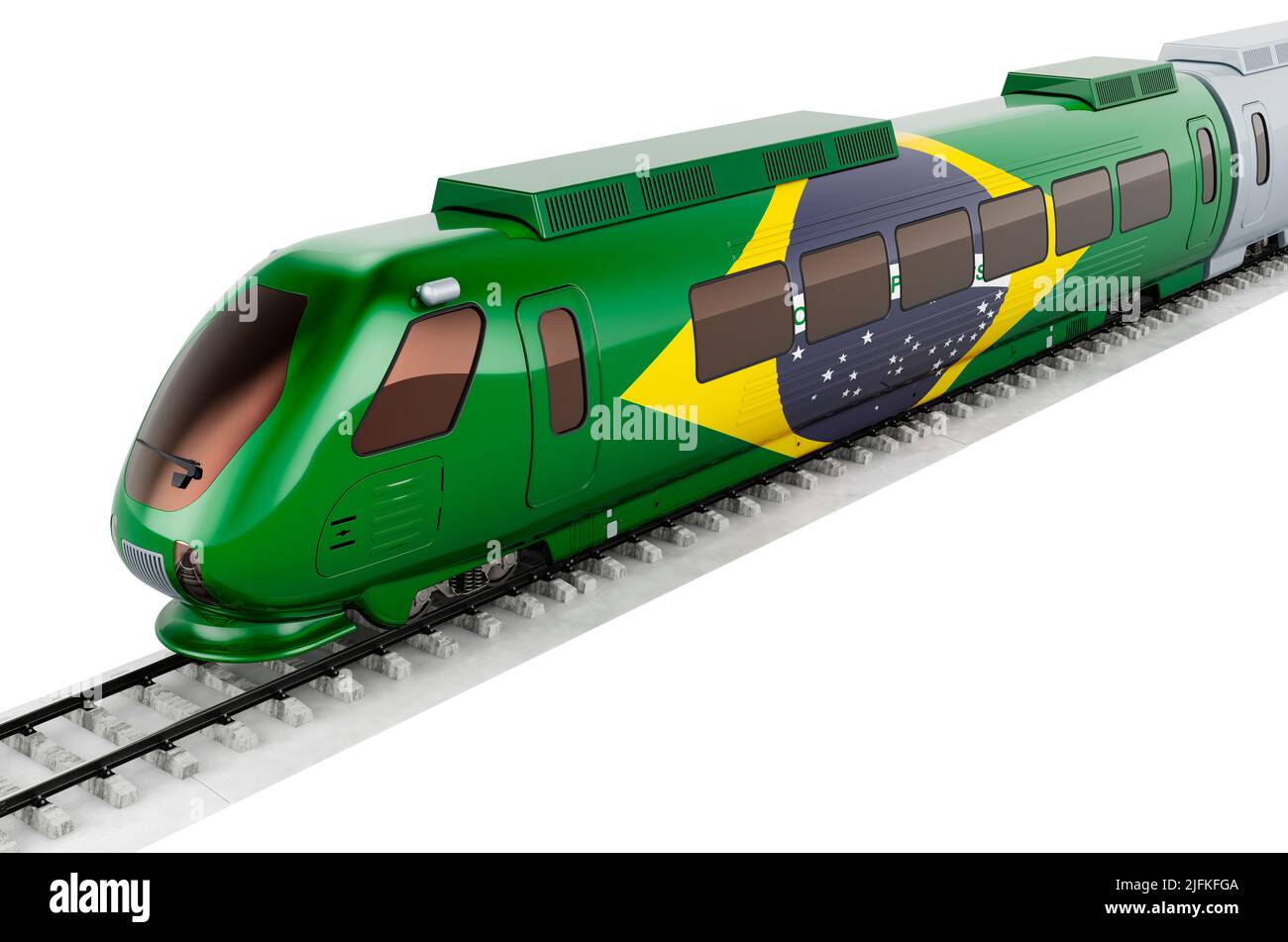 Brazilian flag painted on the high speed train. Rail travel in the ...