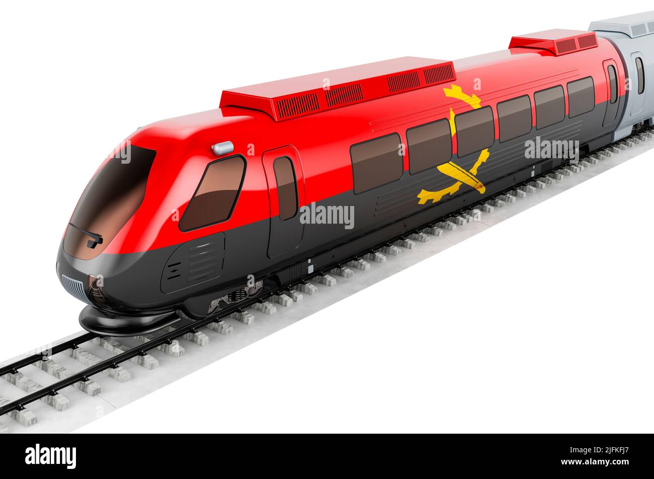 Angolan flag painted on the high speed train. Rail travel in the Angola ...