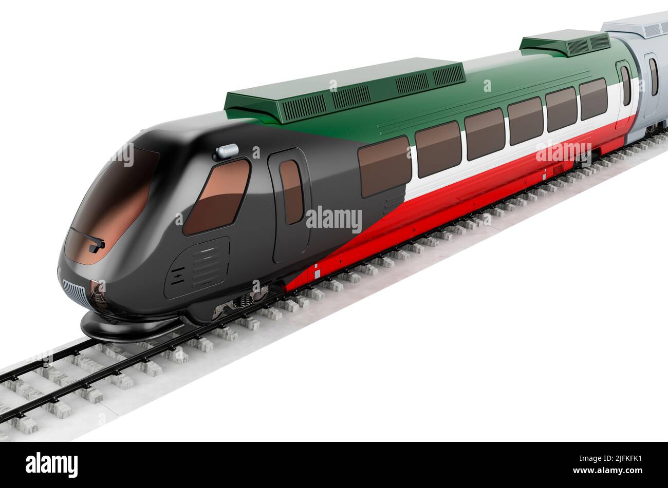 Kuwaiti flag painted on the high speed train. Rail travel in the Kuwait ...