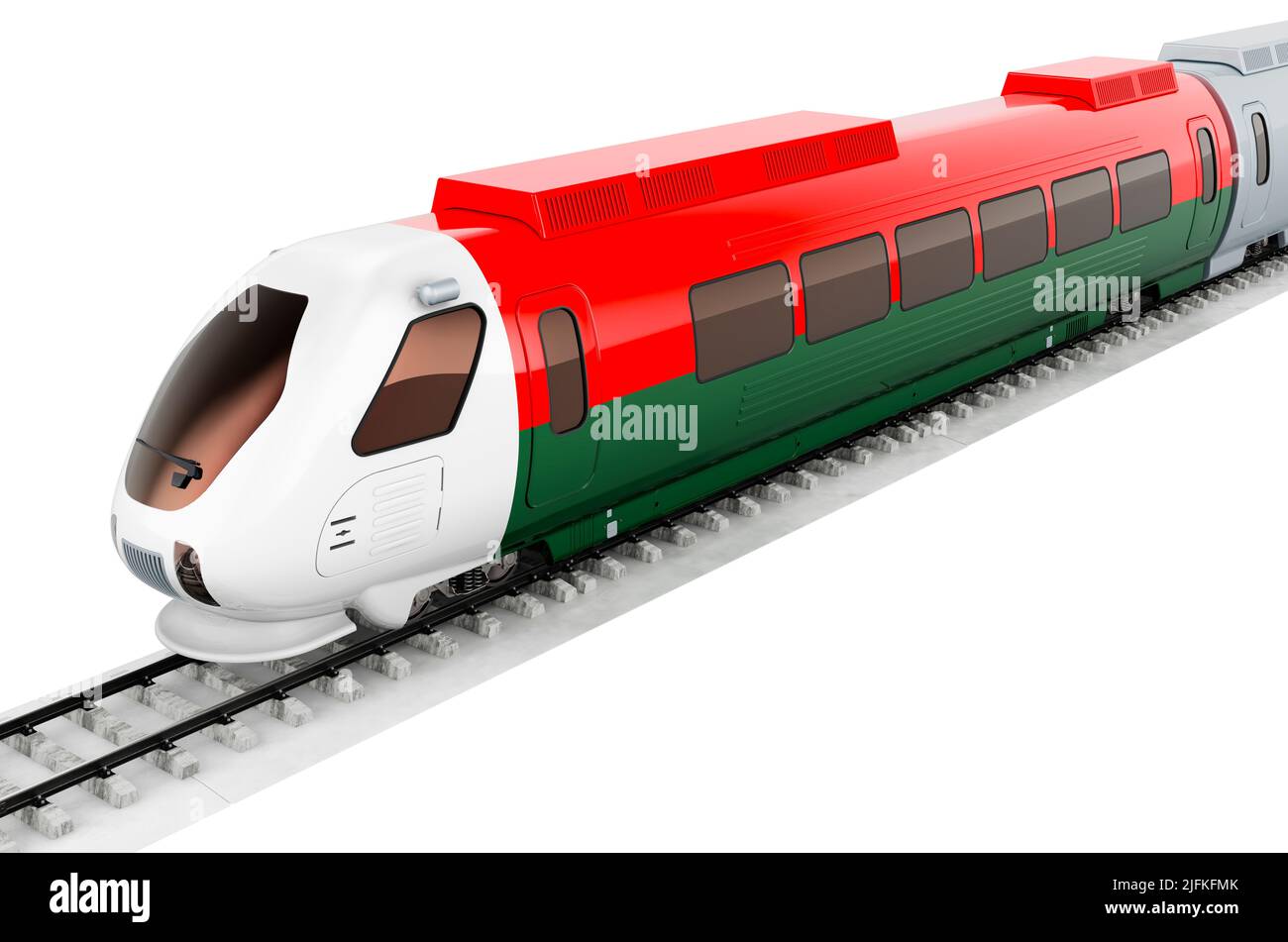 Madagascar flag painted on the high speed train. Rail travel in the ...