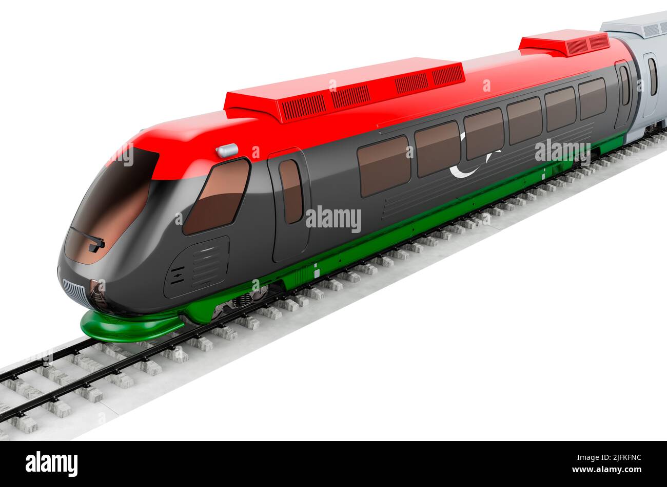 Libyan flag painted on the high speed train. Rail travel in the Libya ...