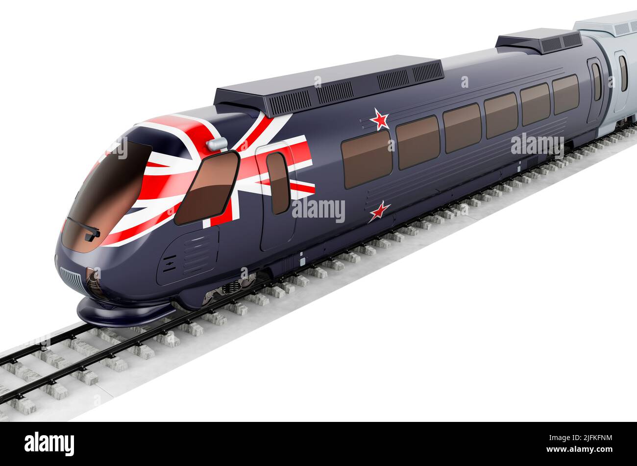 New Zealand flag painted on the high speed train. Rail travel in the ...