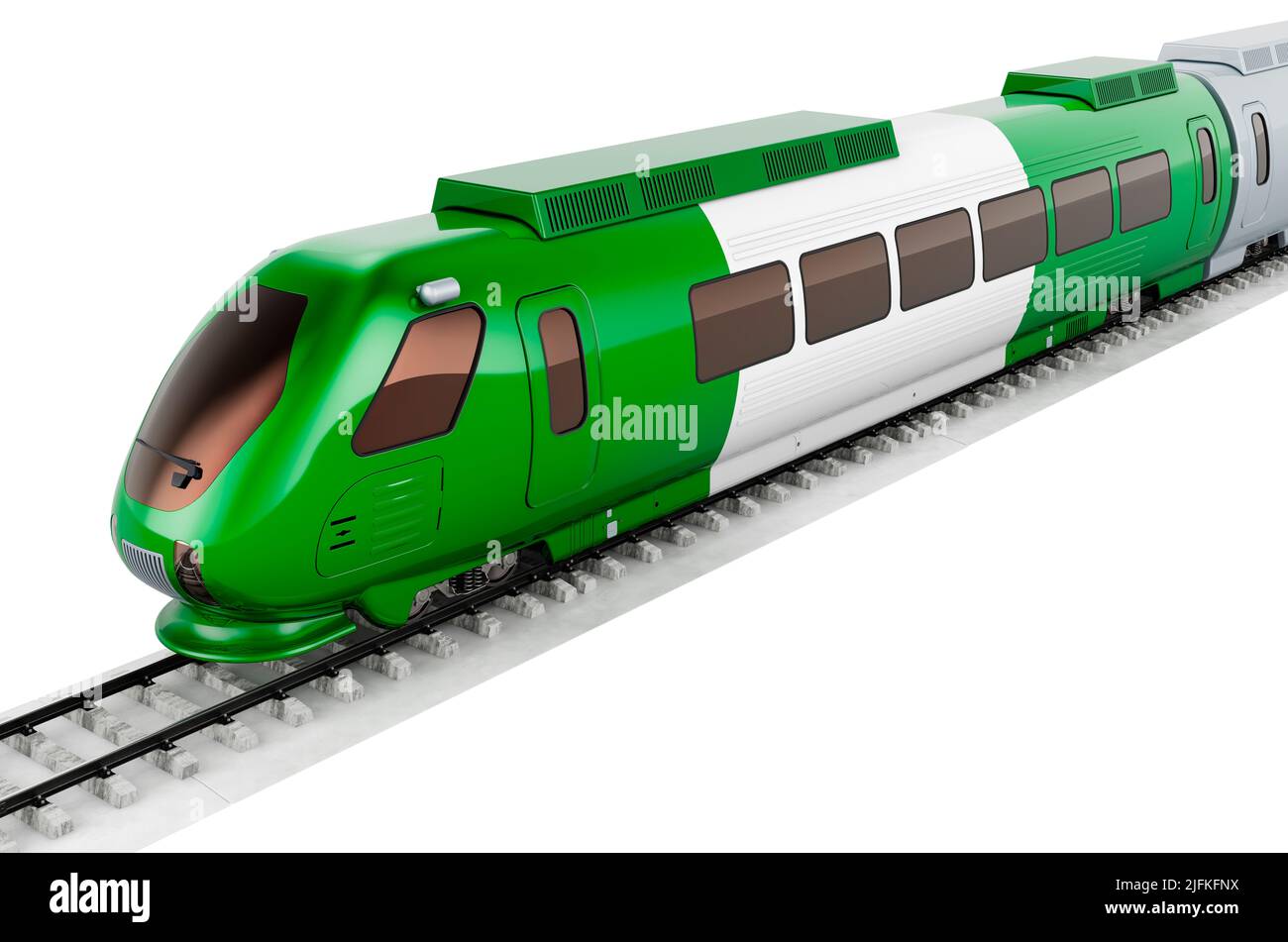 Nigerian flag painted on the high speed train. Rail travel in the ...