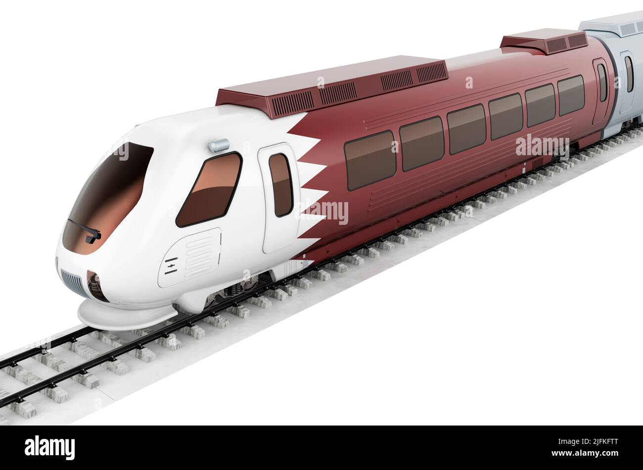 Qatari flag painted on the high speed train. Rail travel in the Qatar ...