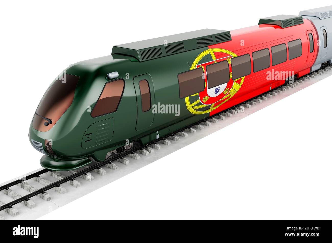 Portuguese flag painted on the high speed train. Rail travel in the ...