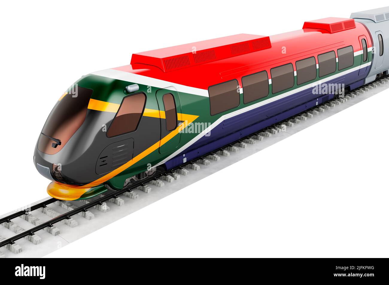 South African flag painted on the high speed train. Rail travel in the ...