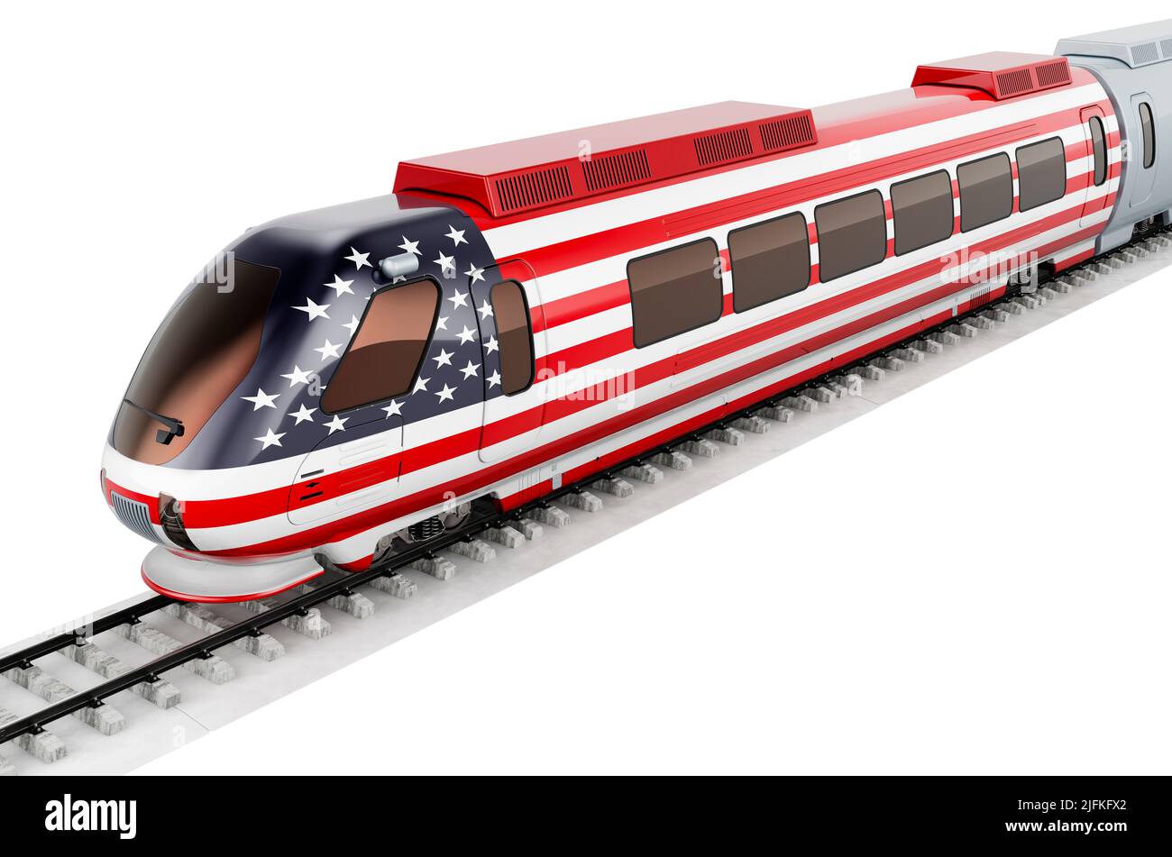 The United States flag painted on the high speed train. Rail travel in ...