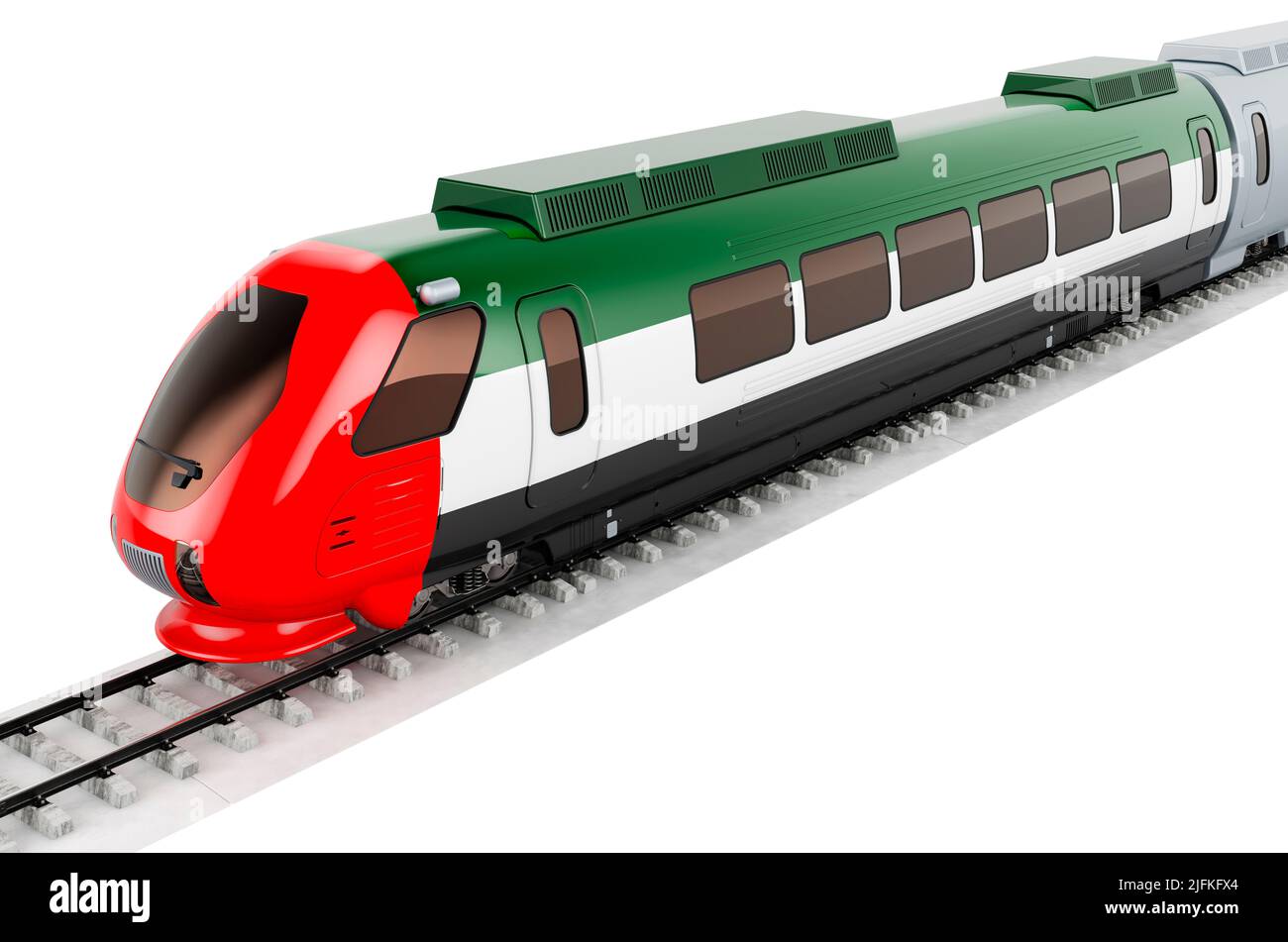 The United Arab Emirates flag painted on the high speed train. Rail ...