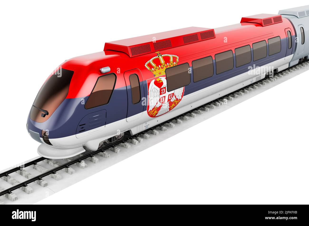 Serbian flag painted on the high speed train. Rail travel in the Serbia ...