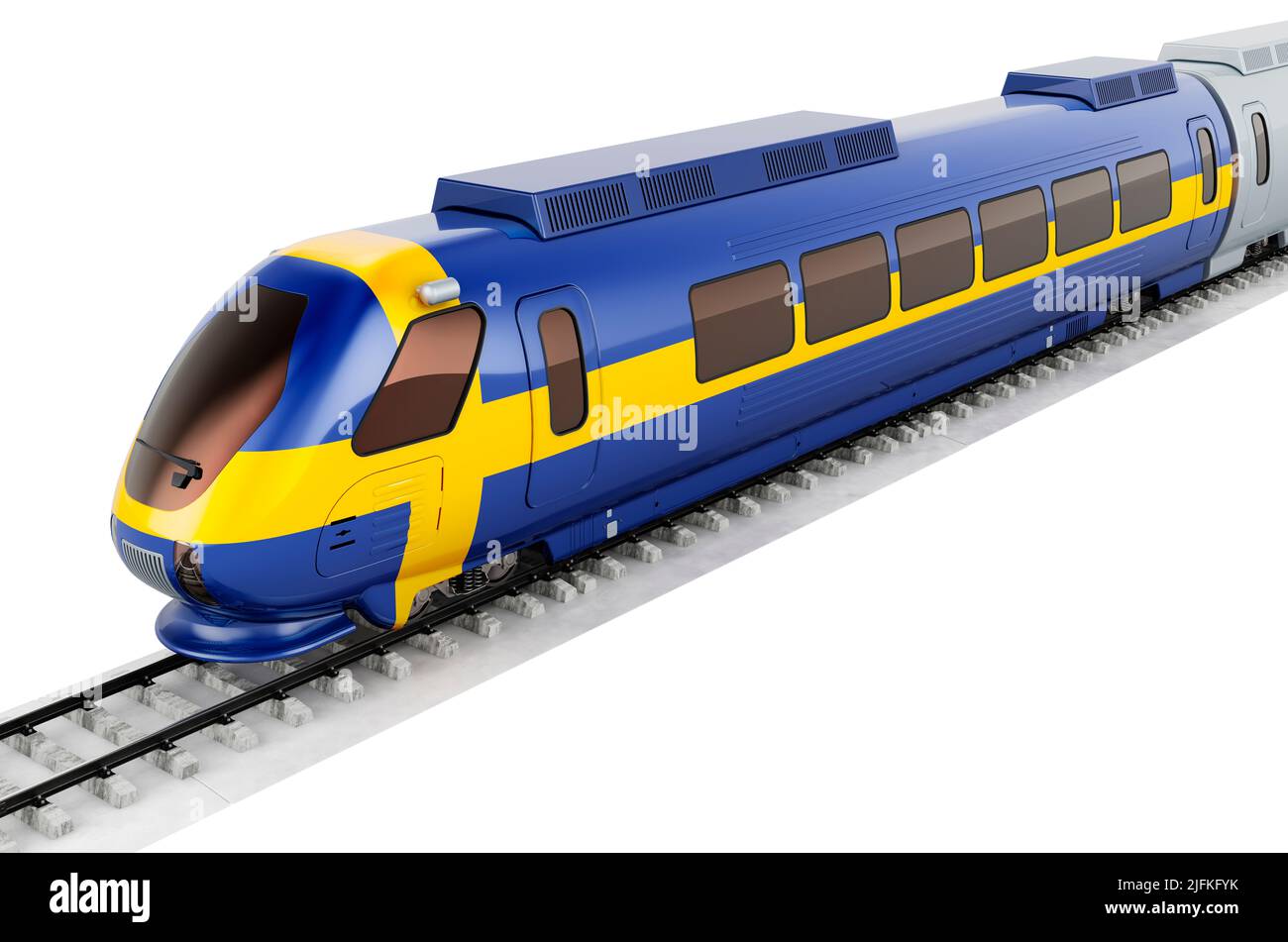 Swedish flag painted on the high speed train. Rail travel in the Sweden ...