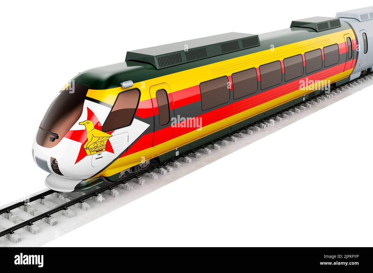 Zimbabwean flag painted on the high speed train. Rail travel in the ...