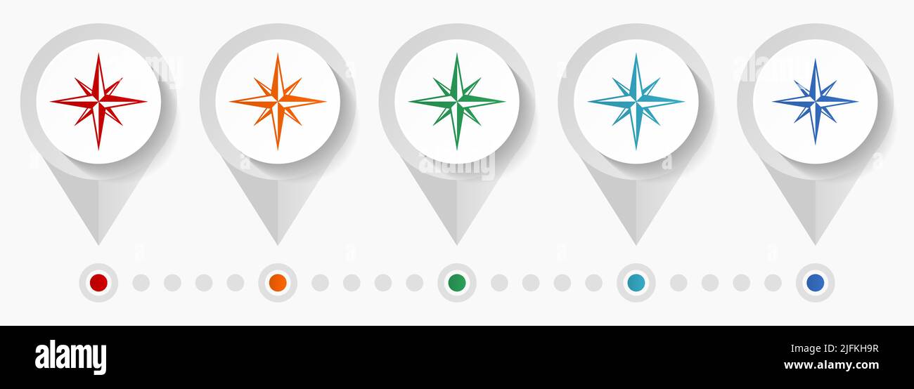 Compass concept vector icons, editable infographic template, set of ...