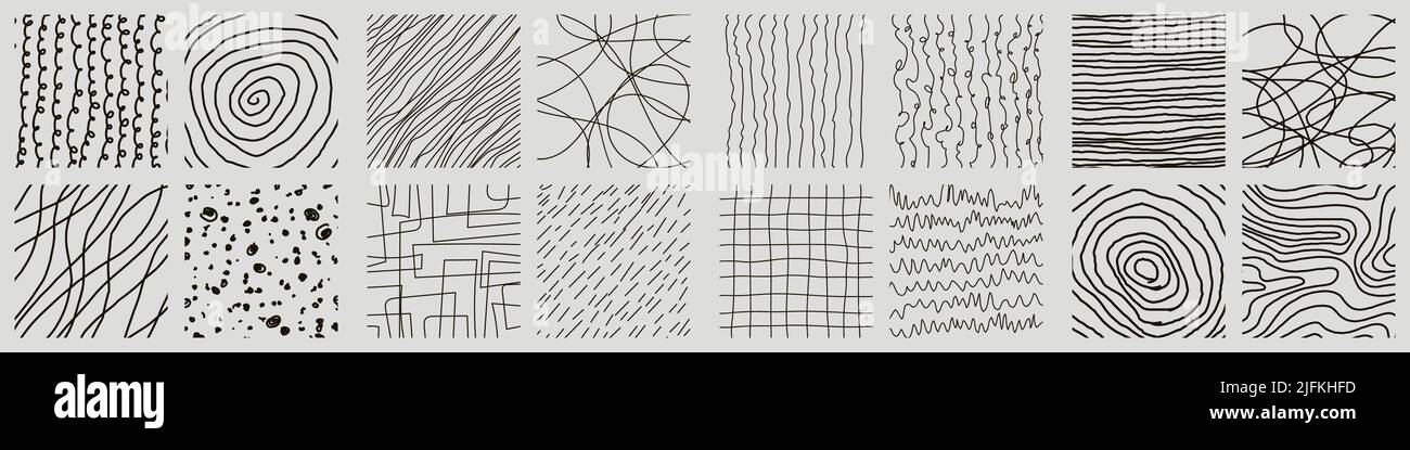 Set of hand drawn textured seamless patterns. Simple textures for ...