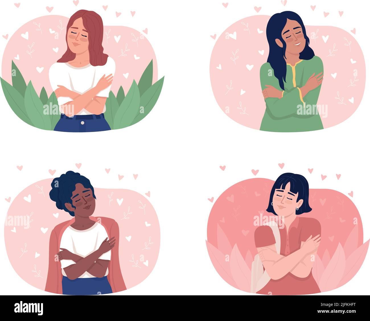 Love yourself 2D vector isolated illustrations set Stock Vector Image ...