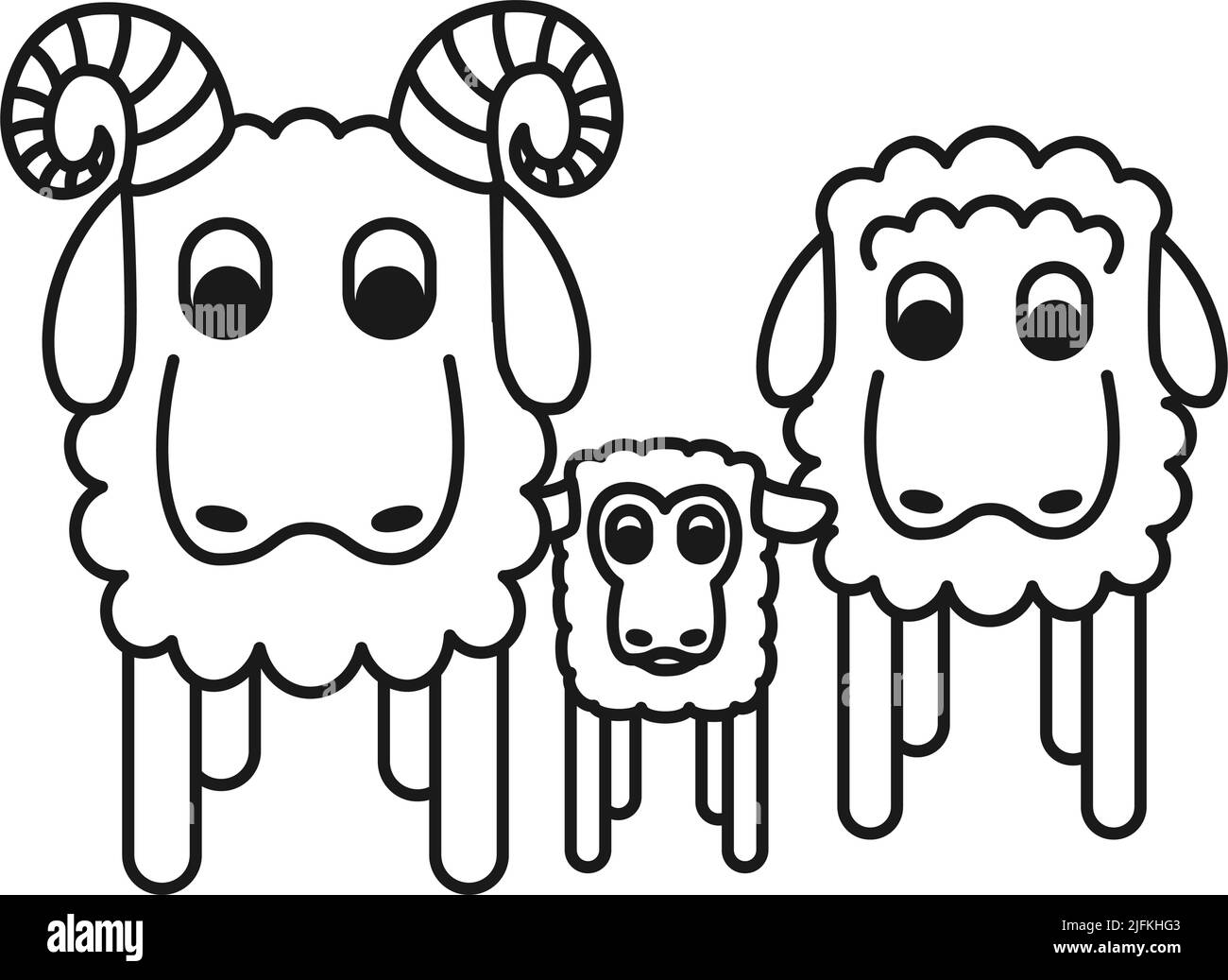 Line art black and white geometric stylized sheep family. Domestic ...