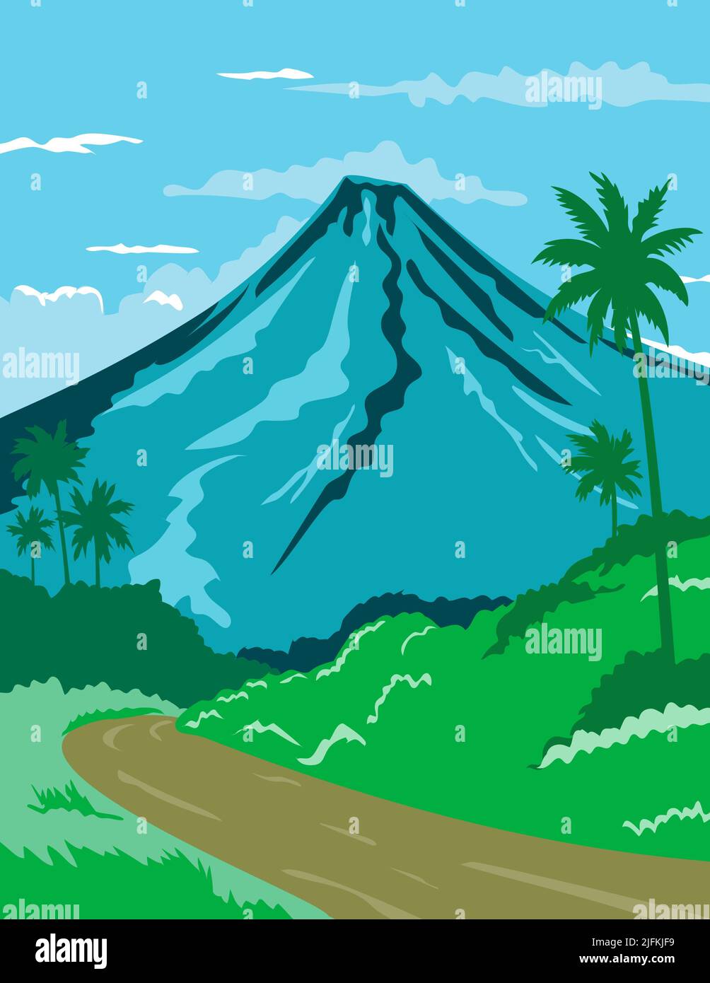 WPA poster art of Mayon Volcano or Mount Mayon, a sacred and active ...