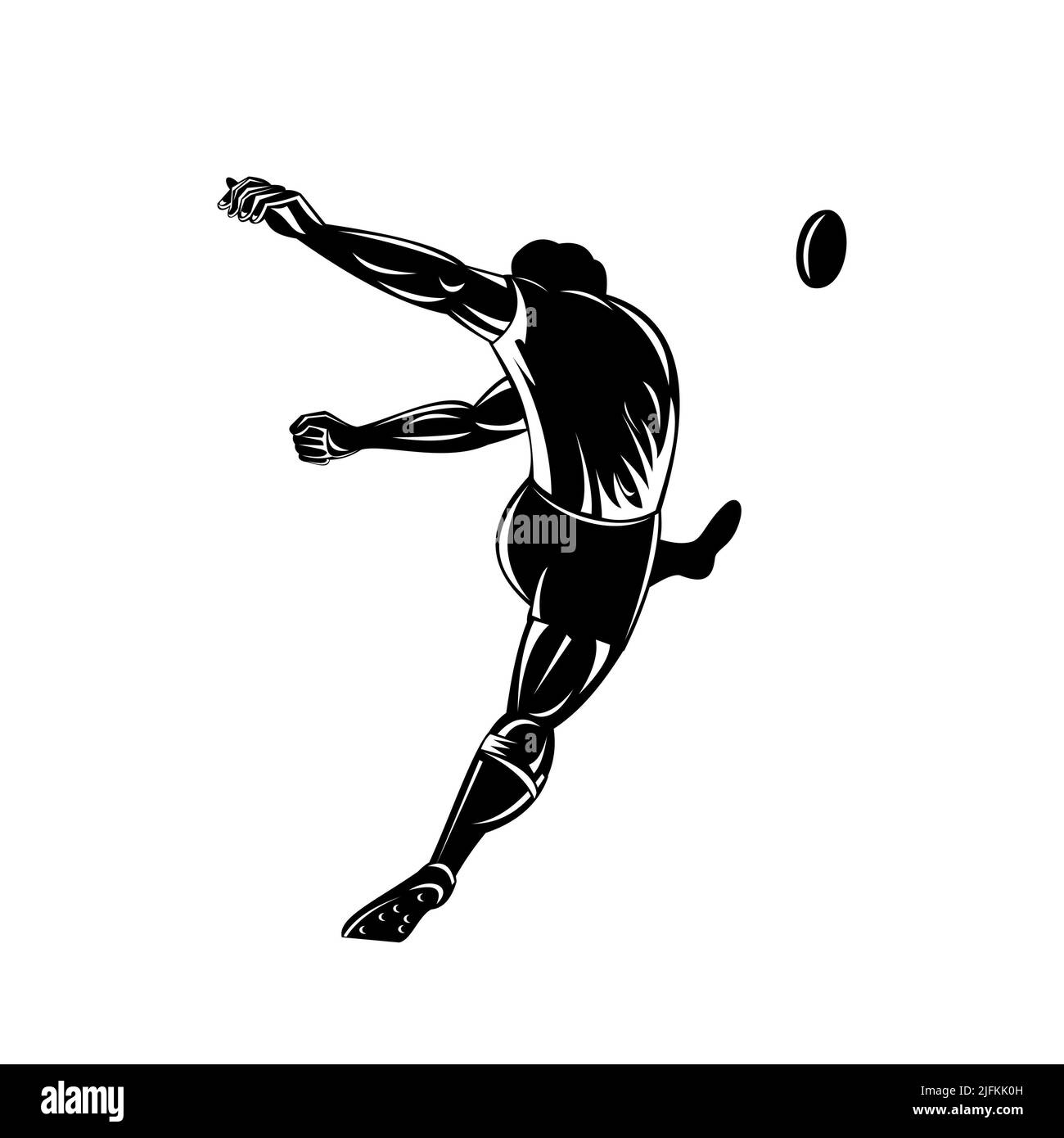 illustration of a rugby player kicking ball with ball in background and ...