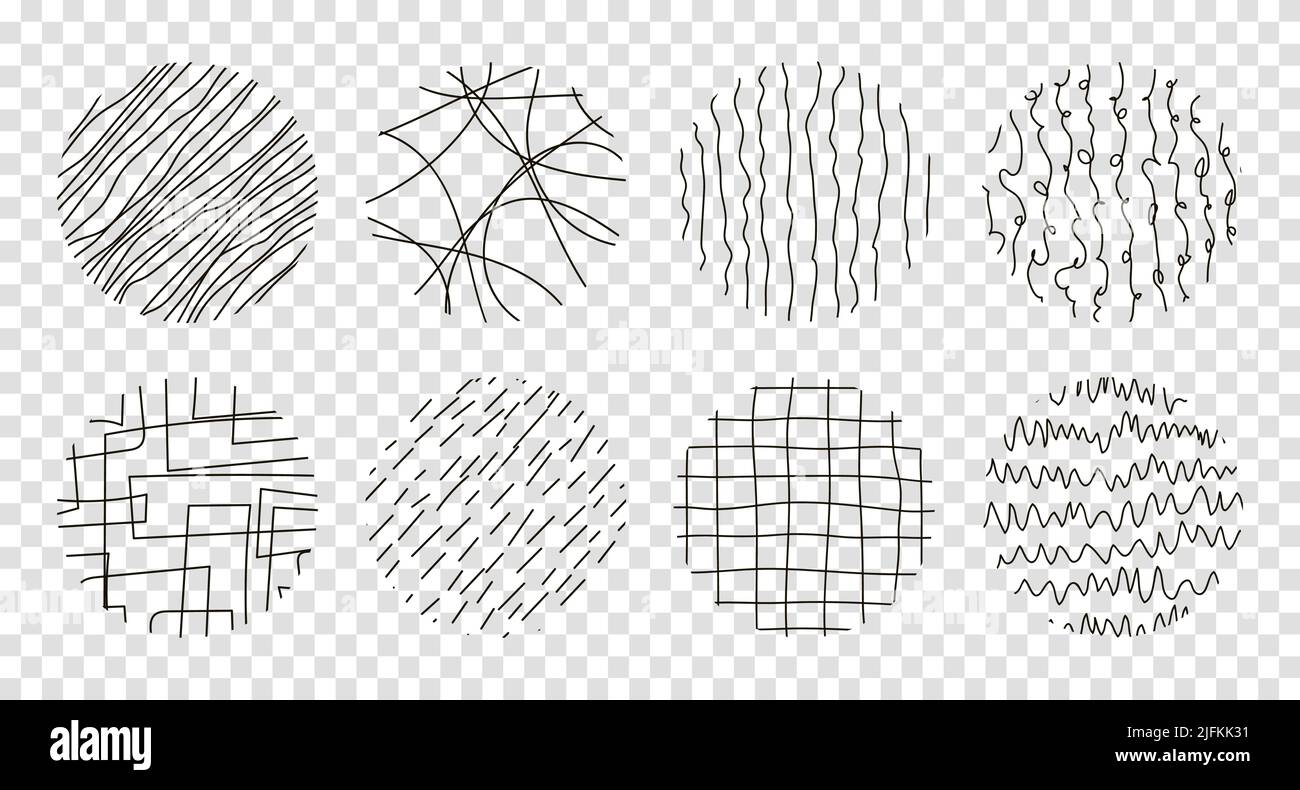 Set of round Abstract Patterns. Hand drawn doodle shapes. Spots, Curves ...