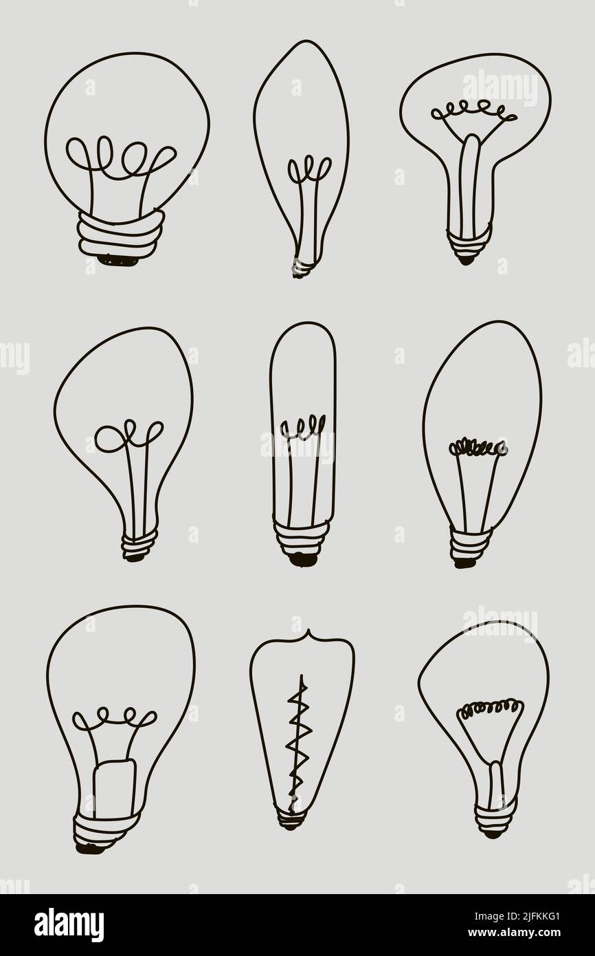 Light bulbs doodle border. Creative light bulbs doodle collection. Vector illustration Stock ...