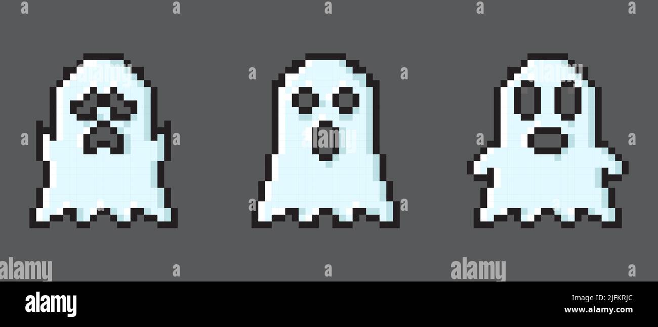Set of vector pixel art ghost. Pixel character ghosts. Pixel art ghosts ...