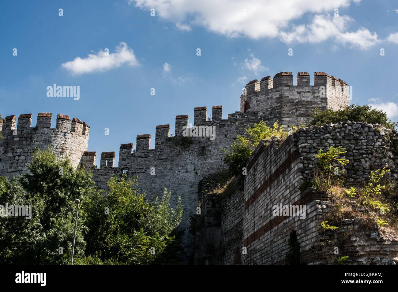 The ancient city walls of Constantinople in Istanbul, Turkey Stock ...