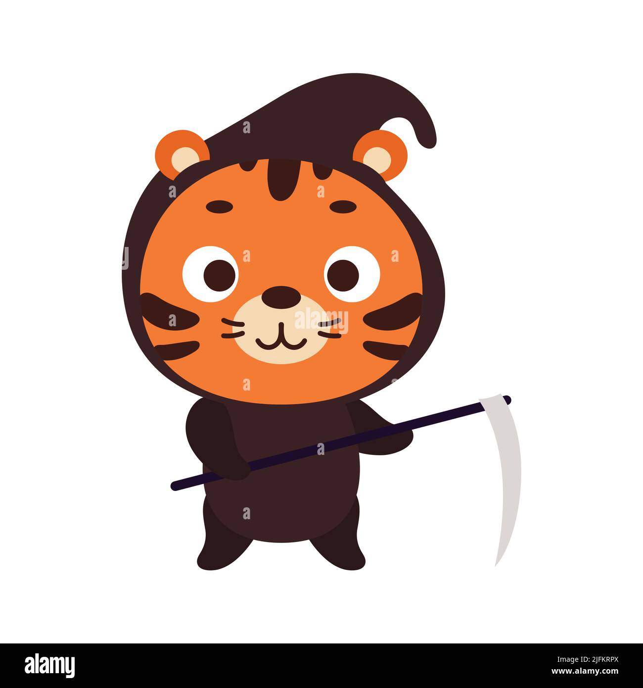 Cute little Halloween tiger in a grim Reaper costume. Cartoon animal ...
