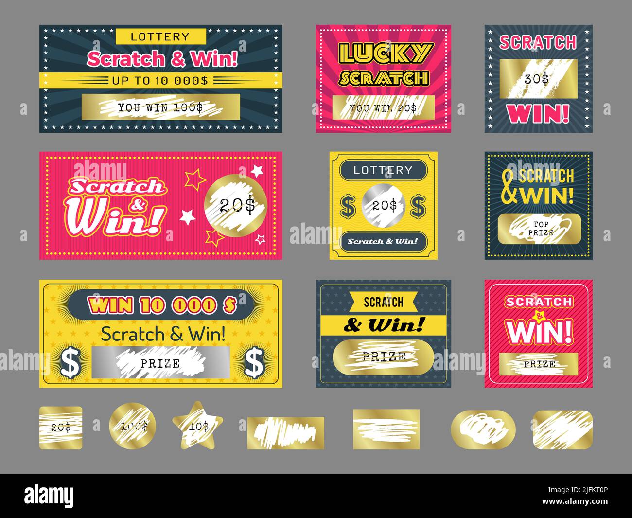 Scratching cards. Prize games cards tickets lottery templates recent ...