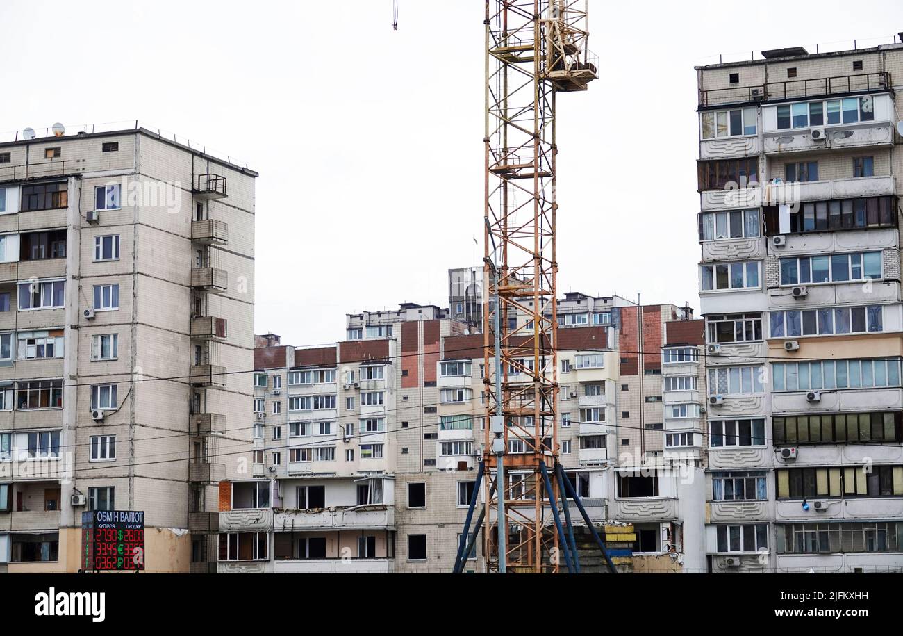 Kiev, Ukraine June 22, 2020: Dismantled residential apartment building ...