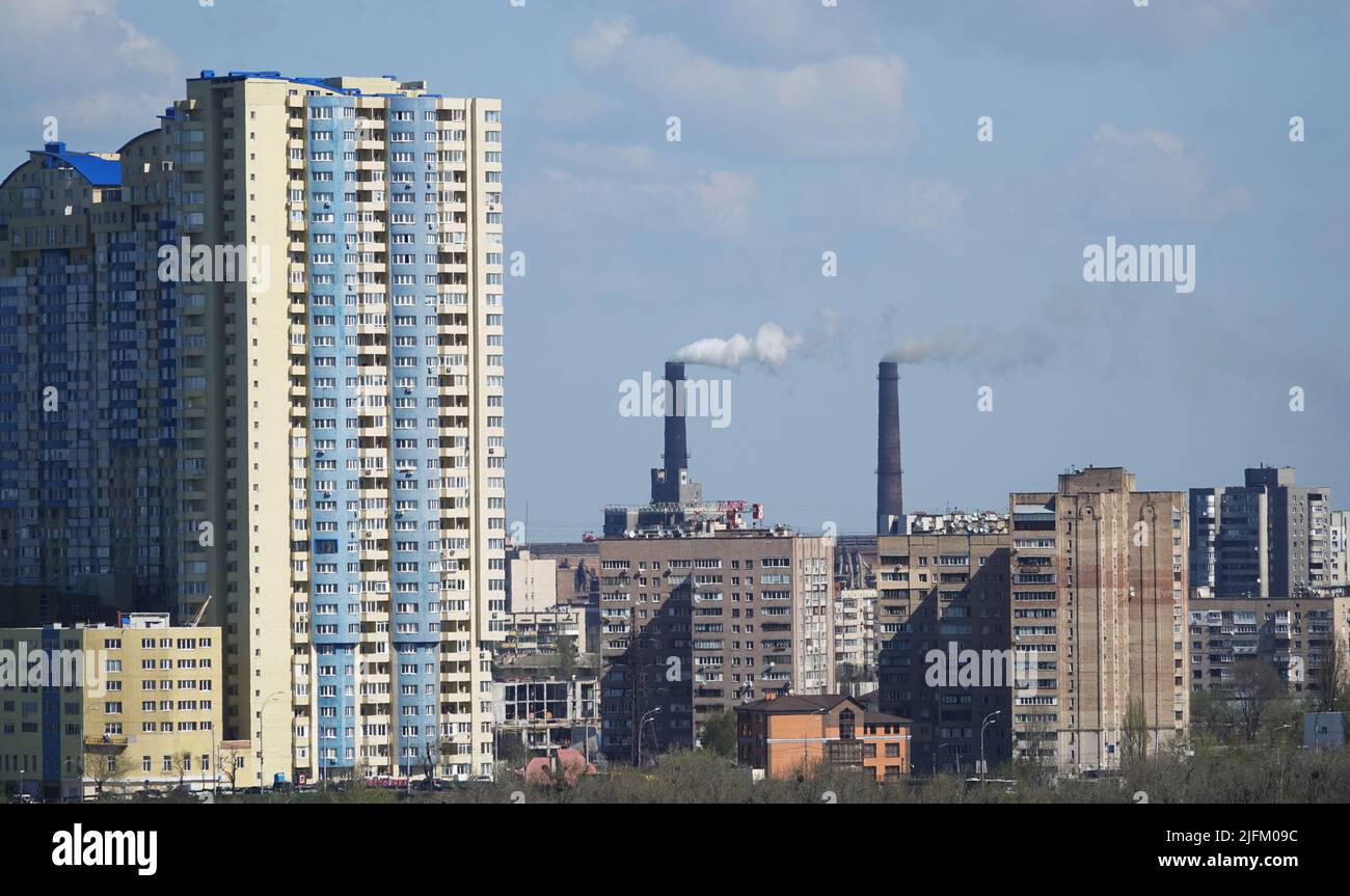 Kiev, Ukraine February 23, 2019: Pipes smoke, polluting the air in the ...
