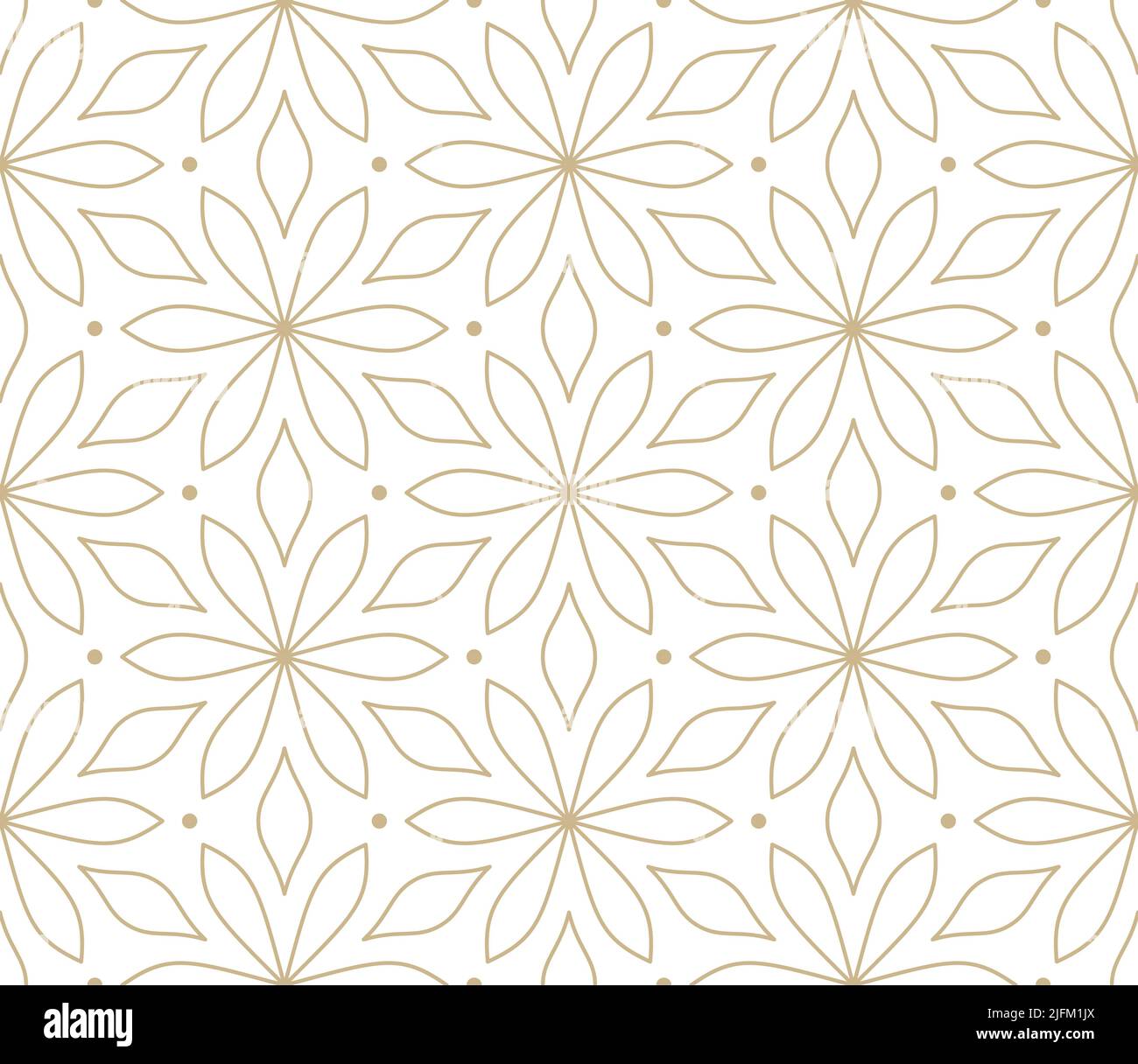 Modern simple geometric vector seamless pattern with gold flowers, line ...