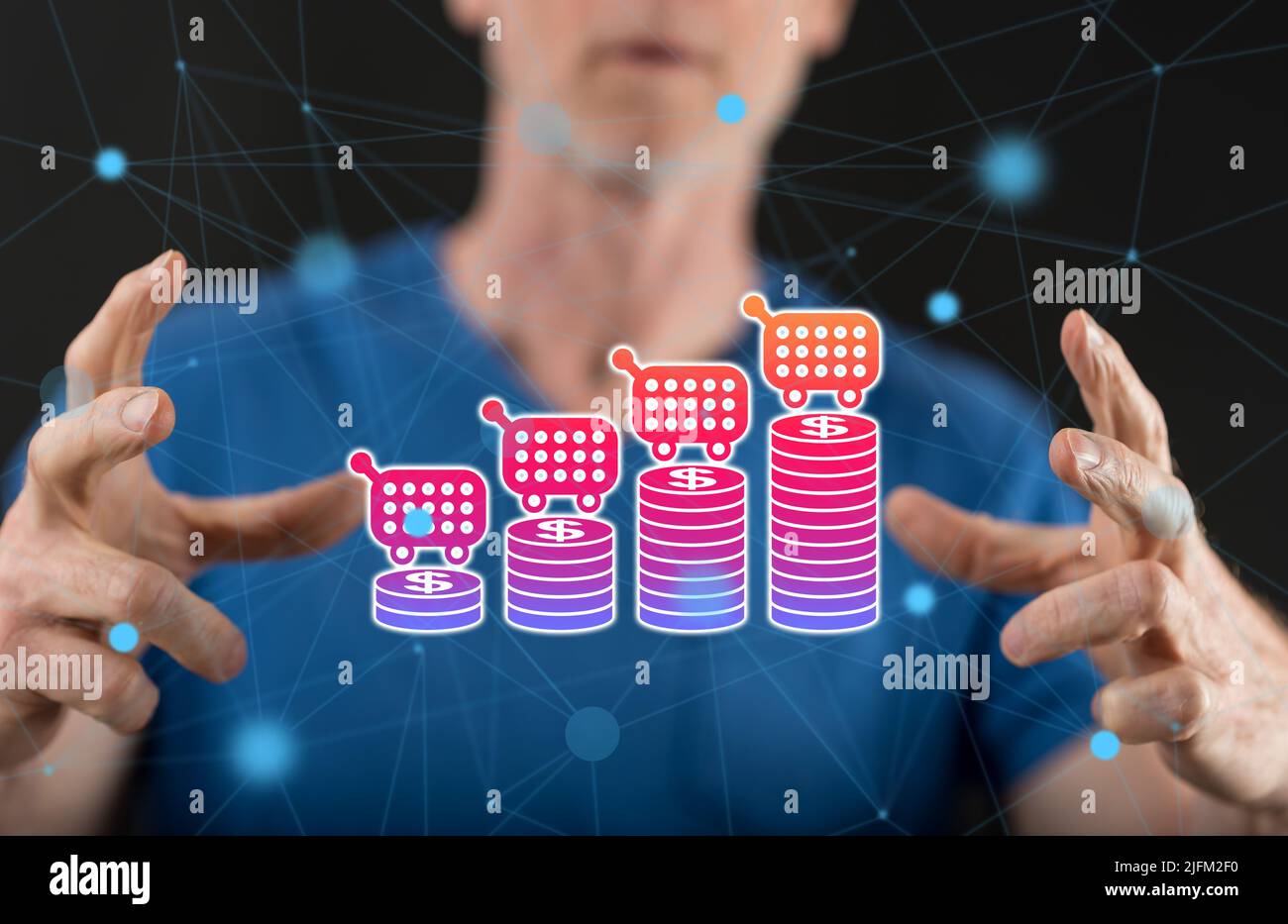 Inflation concept between hands of a man in background Stock Photo - Alamy