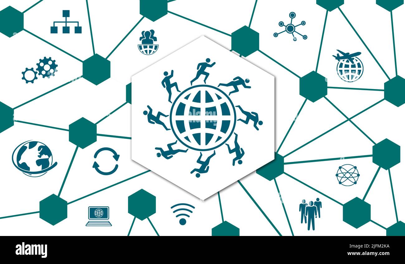 Concept of globalization with connected icons Stock Photo - Alamy
